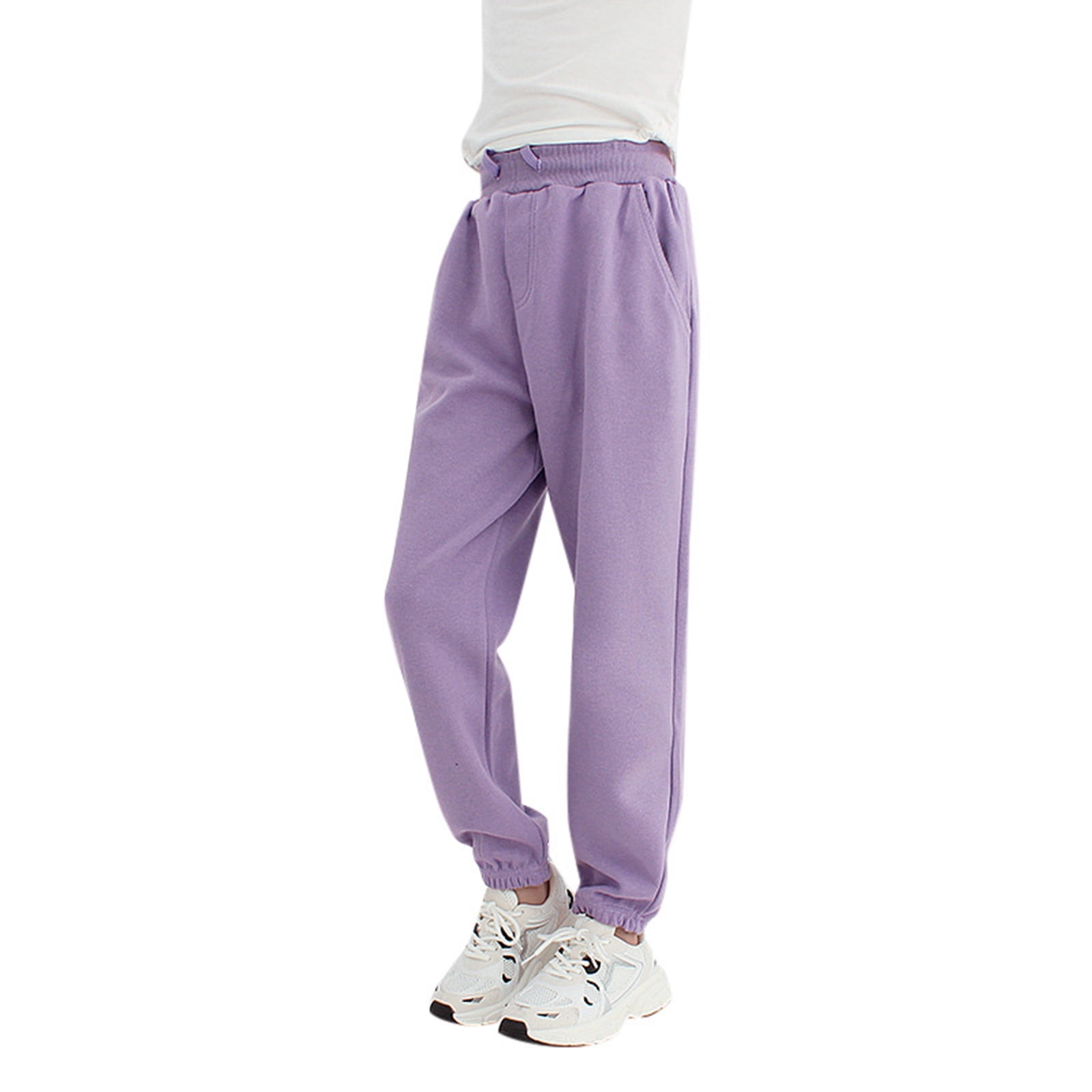 Sobgg25 Boys Girls Solid Pants Jogger Sweatpants With Pockets Warm Kids ...