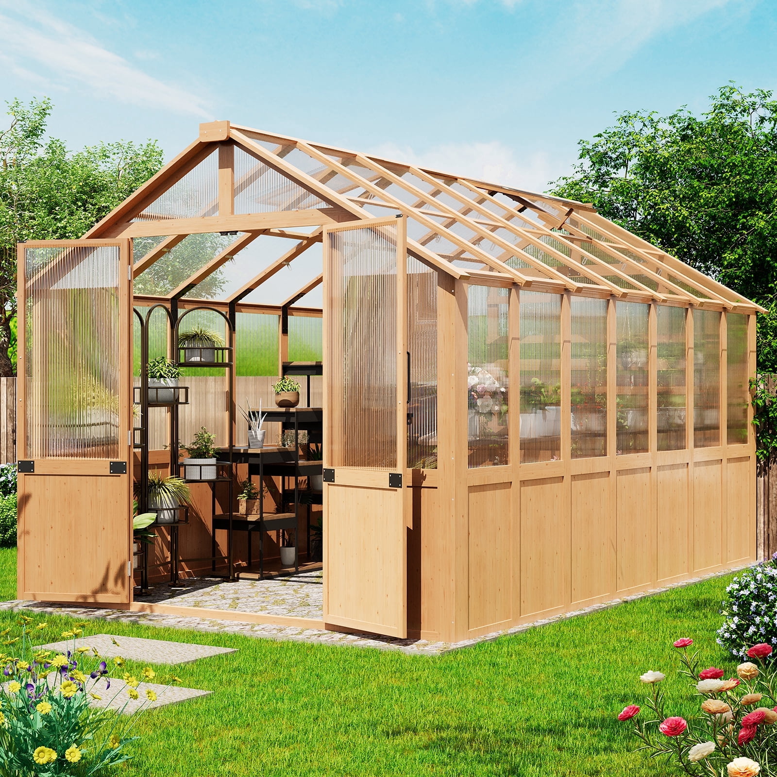 Sobremesa 8'x12' Wooden Greenhouse for Outdoors, Waterproof Heavy Duty ...