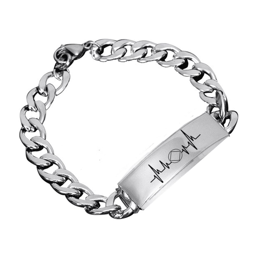 Sobriety Gift Na Symbol Heartbeat Bracelet Stainless Steel Cuban ...