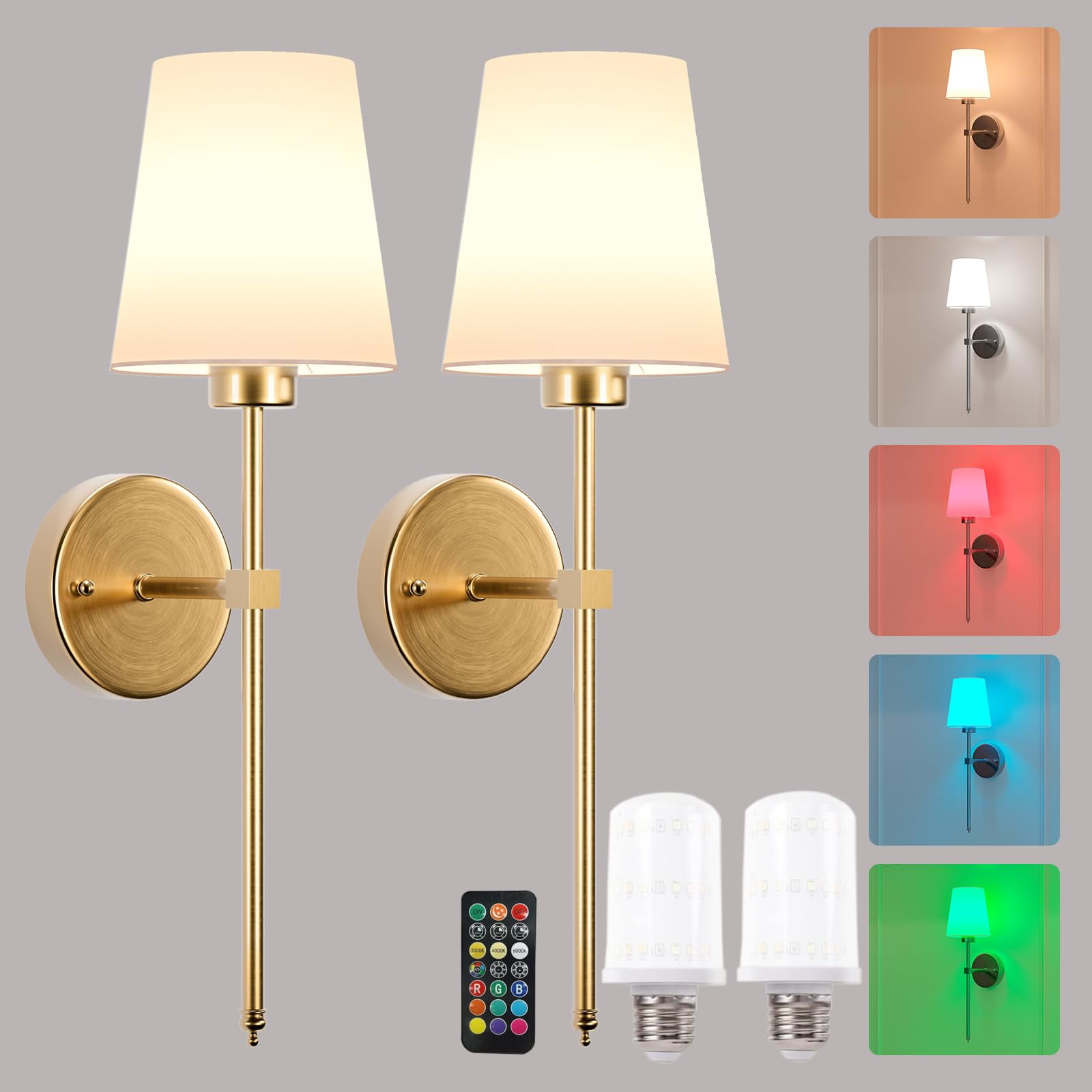 Sobrovo Battery Operated Wall Sconces Set of 2, Control Wireless Wall ...