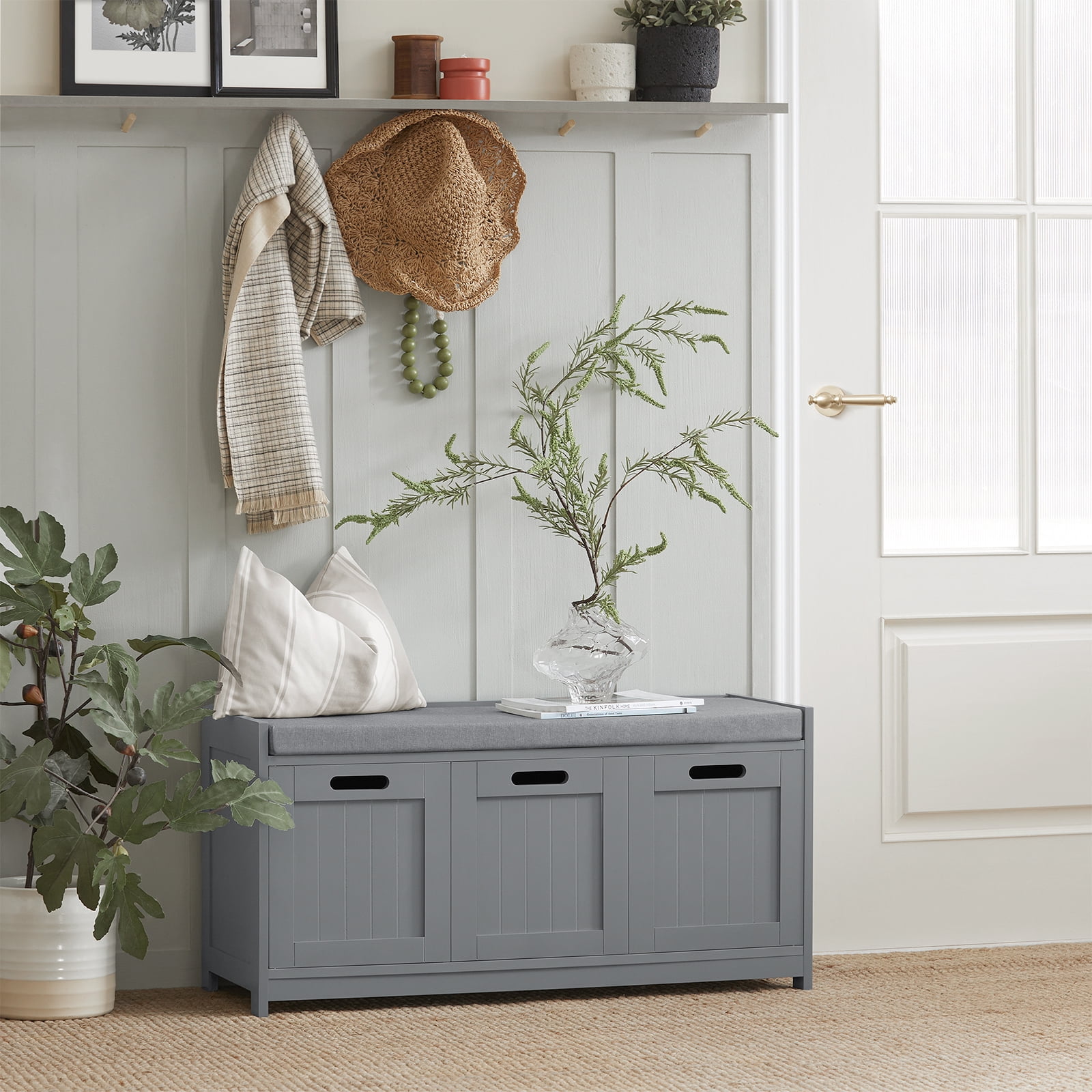 Sobuy FSR80-SG, 2 Cabinet-Doors & 1 Drawer Storage Bench - Walmart.com