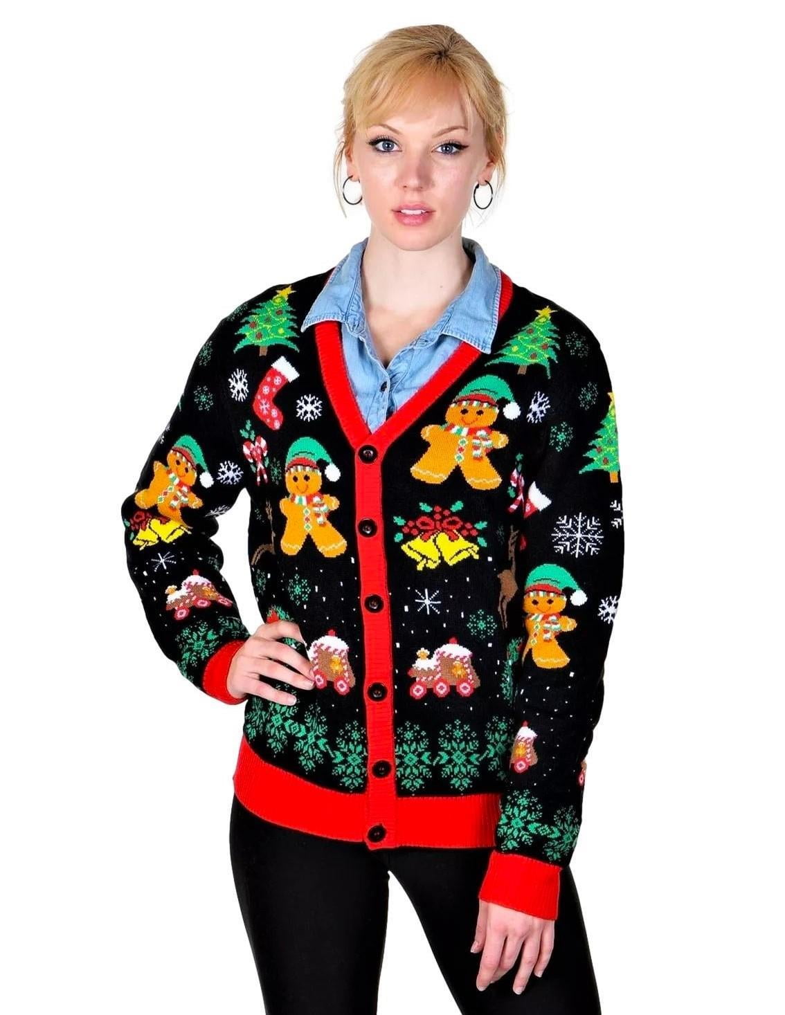 Socal Look Women's Ugly Christmas Sweater, Long Sleeve V-Neck Acrylic ...