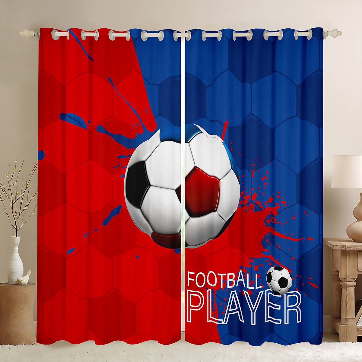 Soccer 42"x90" Set of 2 Panels Window Curtains & Drapes Football Print ...