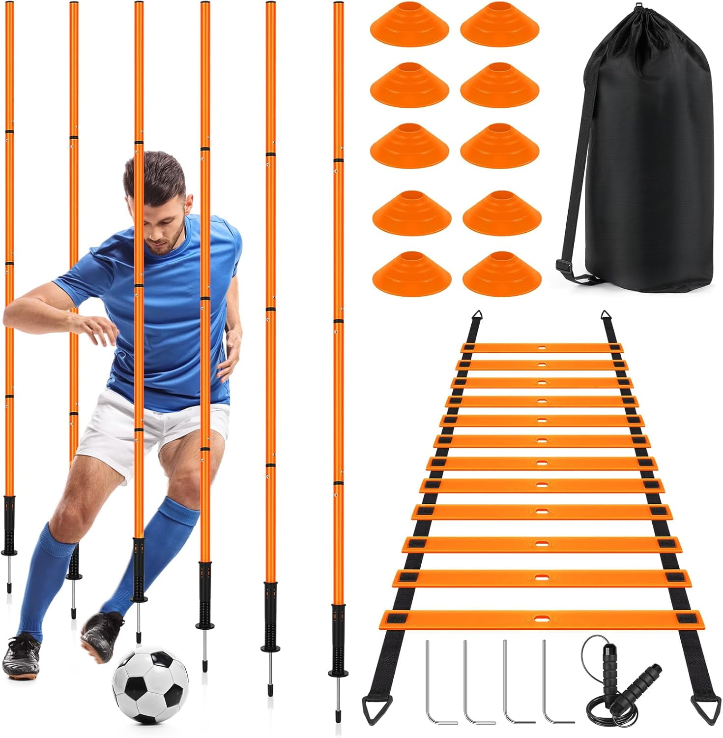 Soccer Agility Training Equipment: 6 Soccer Agility Poles, 20ft Agility ...