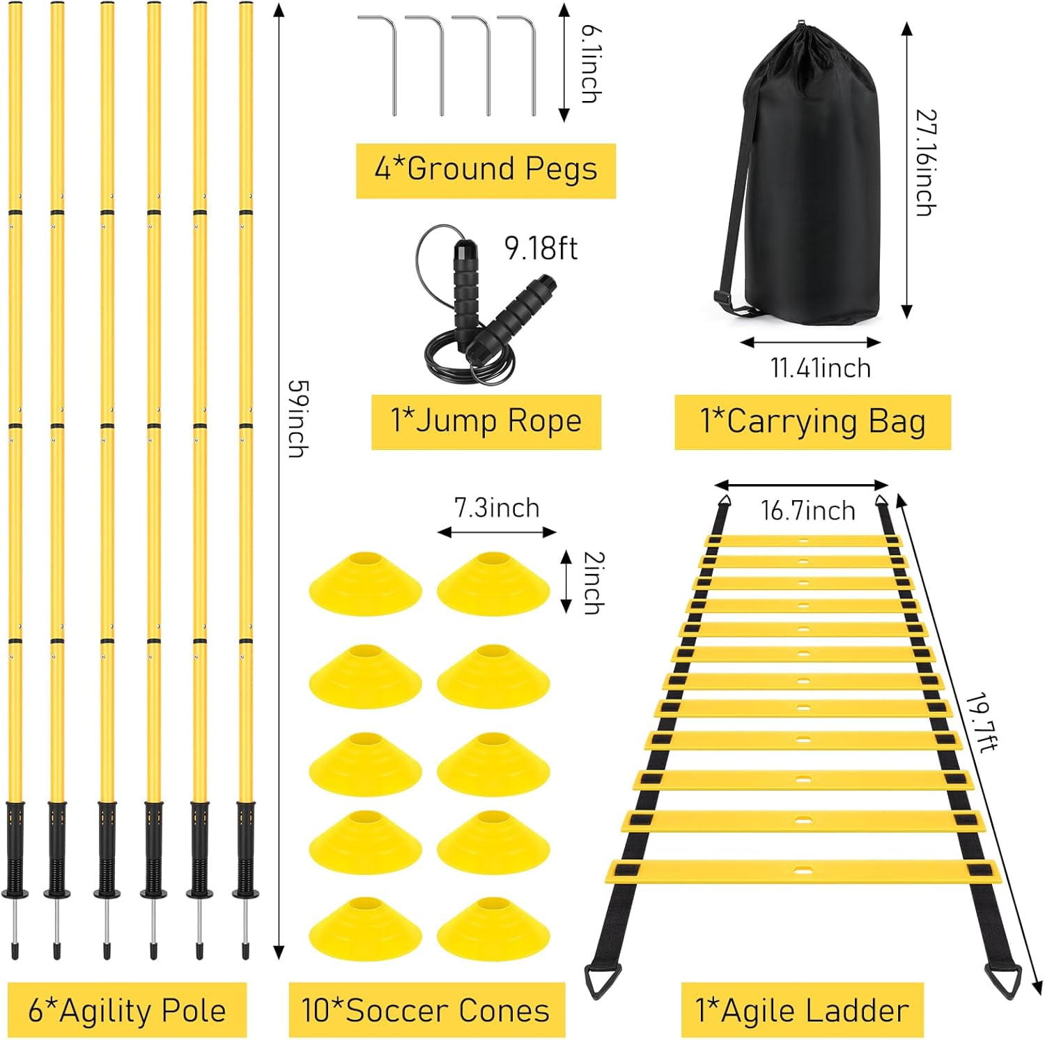 Soccer Agility Training Equipment Set: 6 pcs Soccer Agility Poles, 20ft ...