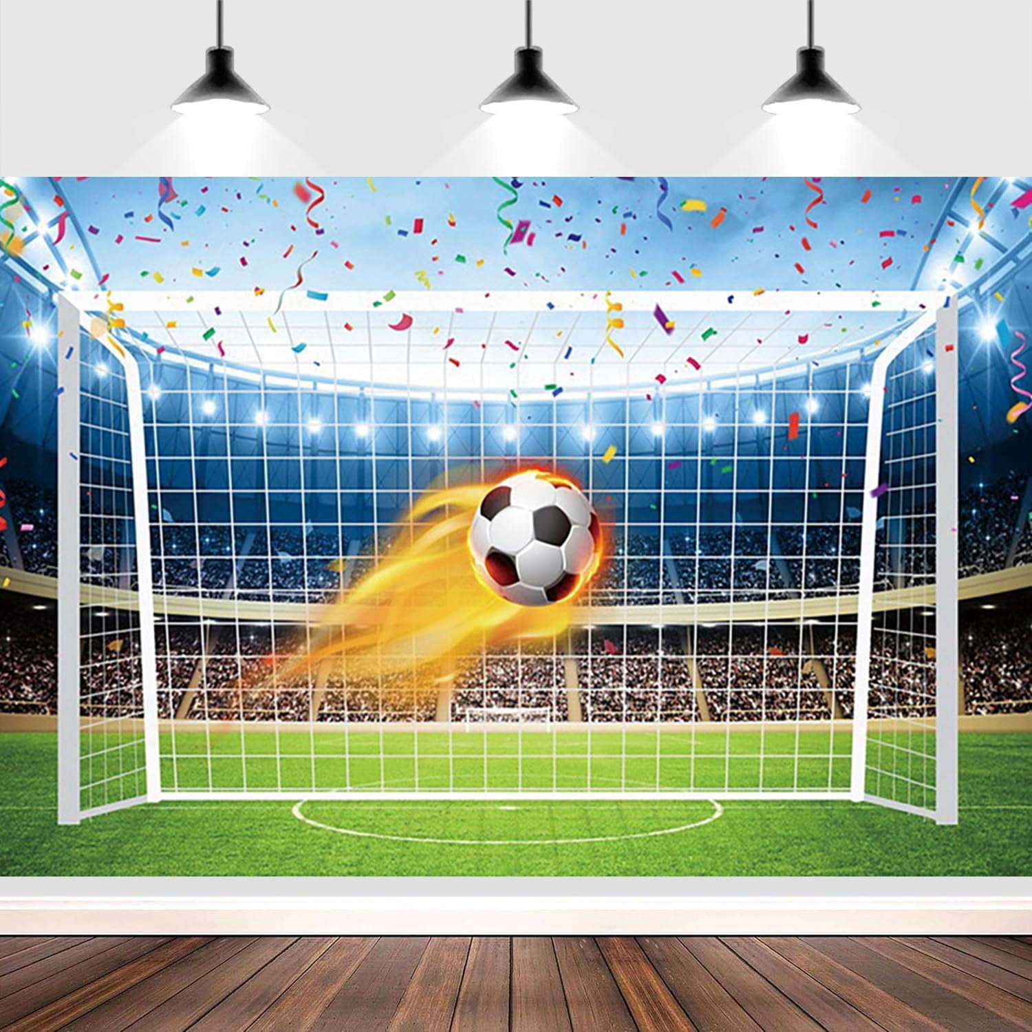 Soccer Backdrop Stadium Soccer Pitch Spotlight Audiences Confetti ...