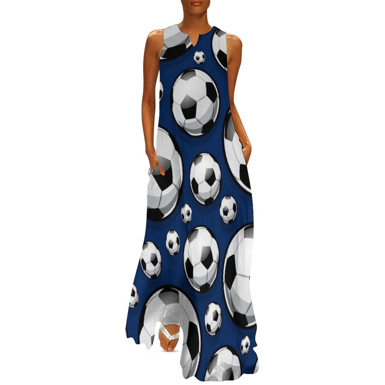 Soccer Ball Balls Pattern Blue Football Sport Sports Long Dress dresses ...