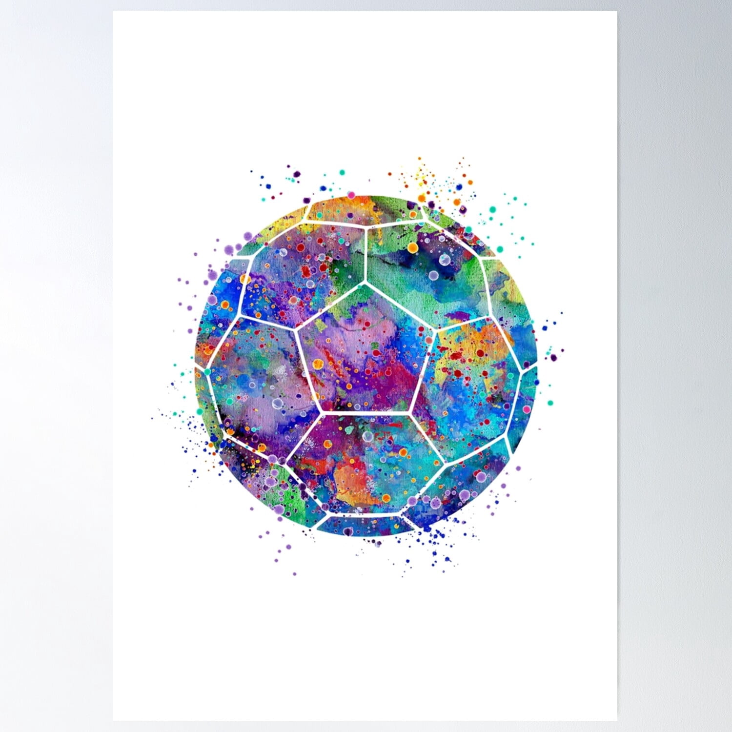 Soccer Ball Colorful Watercolor Poster Wall Art, Modern Wall Decor ...