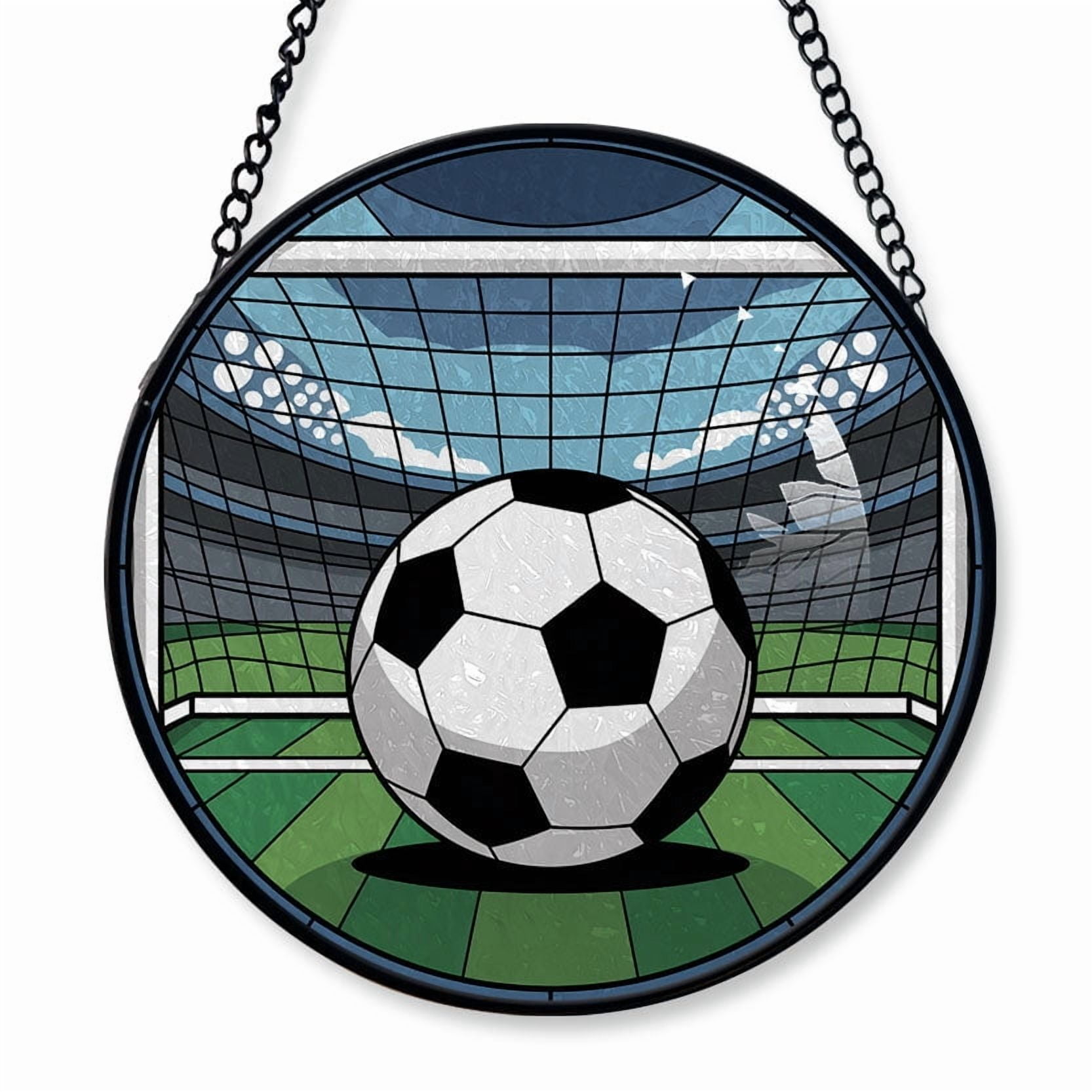 A Soccer Ball on Grass Stained Glass Suncatcher Window Hanging ...