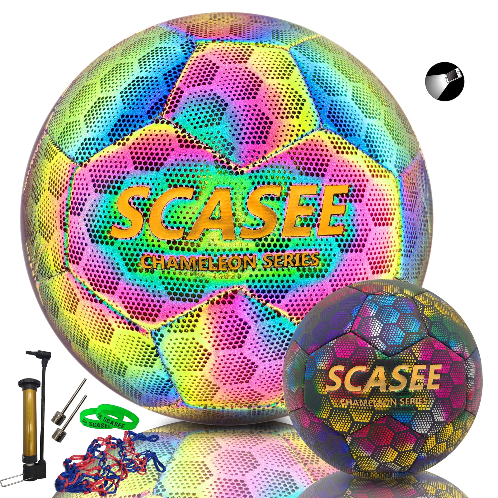 Soccer Ball Holographic Size 4 - Flash Reflective Glowing Soccer Balls ...