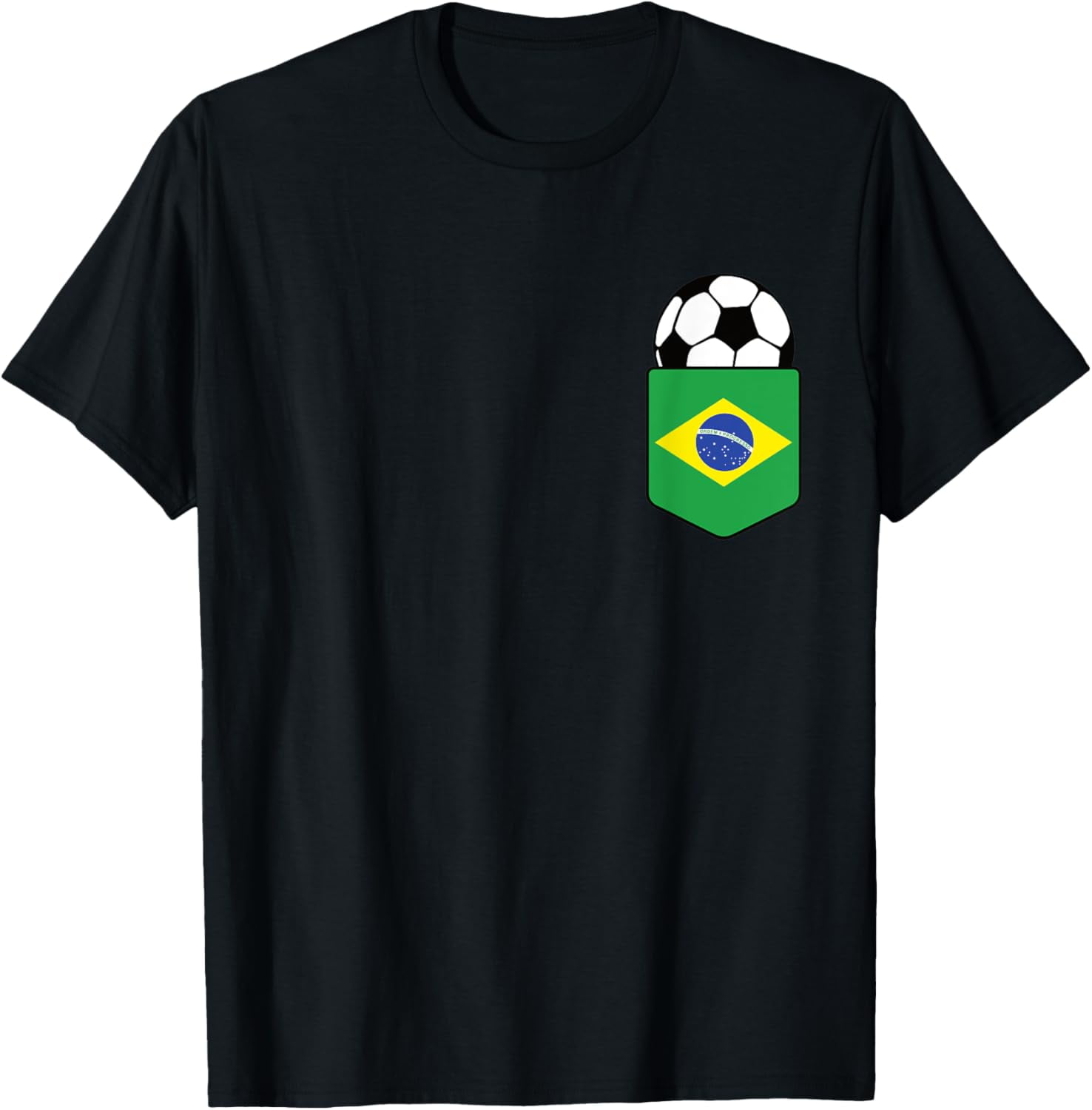 Soccer Ball In Brazil Flag Pocket Logo Soccer Lover Funny T-Shirt ...