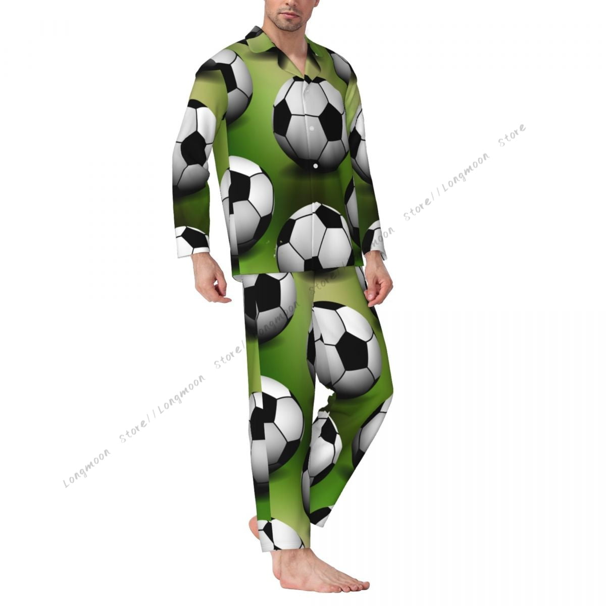 Soccer Ball Men Pajamas Long Sleeve Male Sleepwear Suit Set Homewear ...
