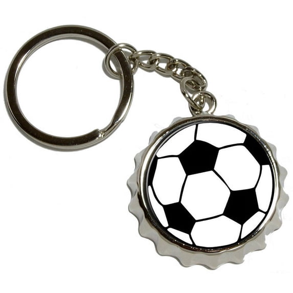 Soccer Ball, Nickel Plated Metal Popcap Bottle Opener Keychain Key Ring ...