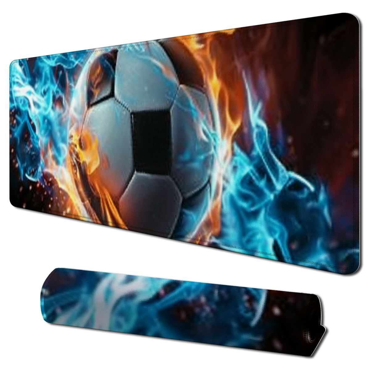 Soccer Ball On Fire Water Desk Mat Large Laptop Desk Pad Extended Lock ...