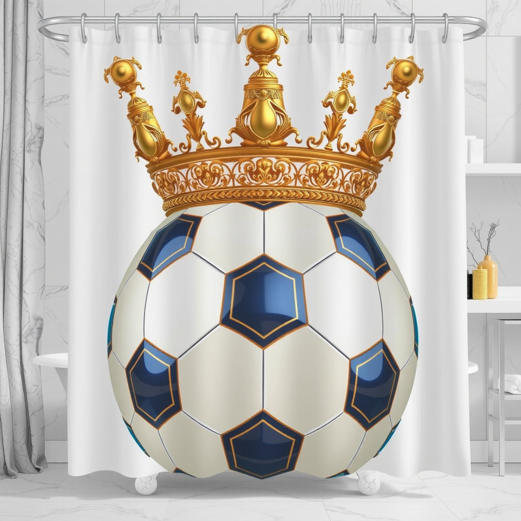 Soccer Ball Shower Curtain with Golden Crown - Elegant Sporty Design ...