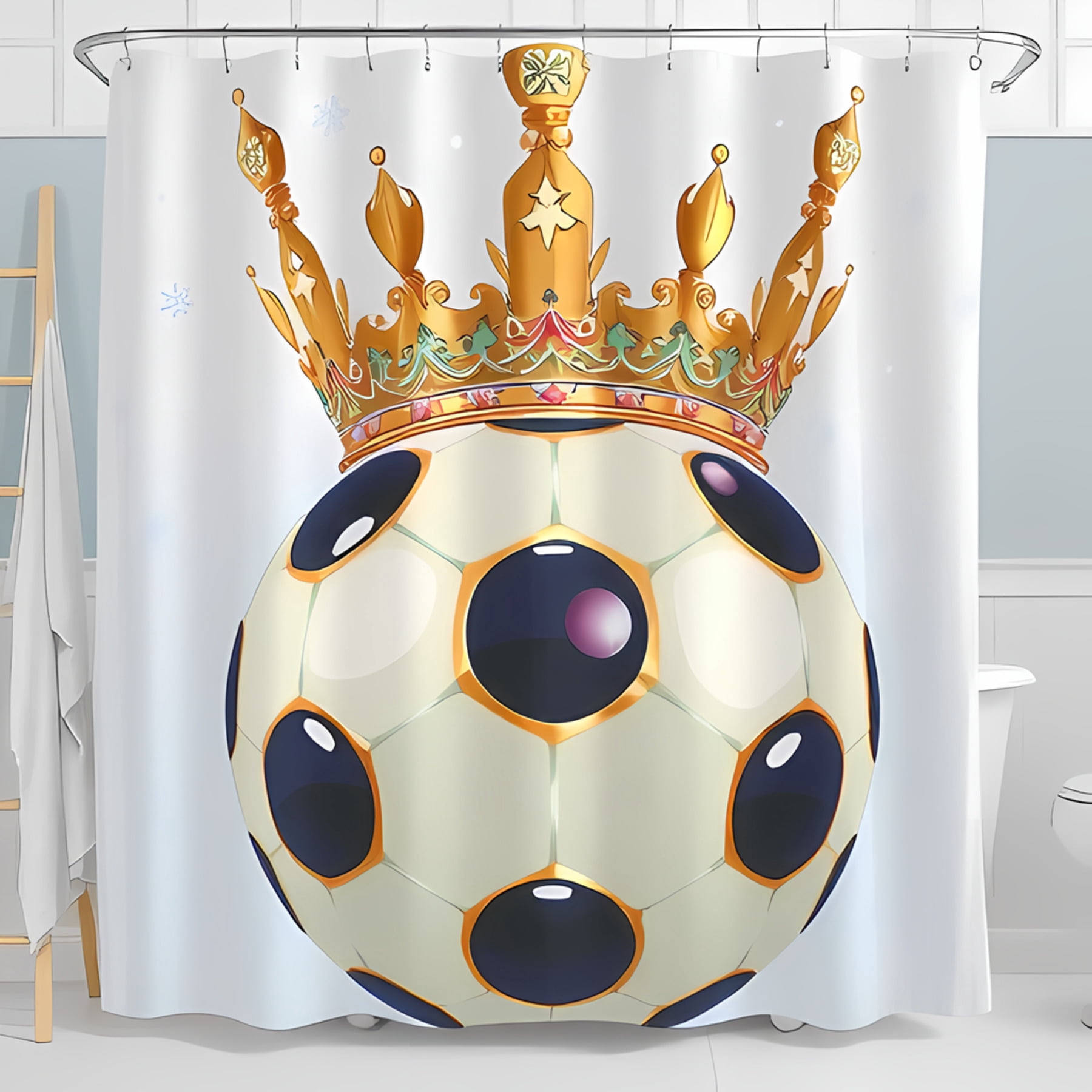 Soccer Ball Shower Curtain with Royal Crown Design - Black and White ...