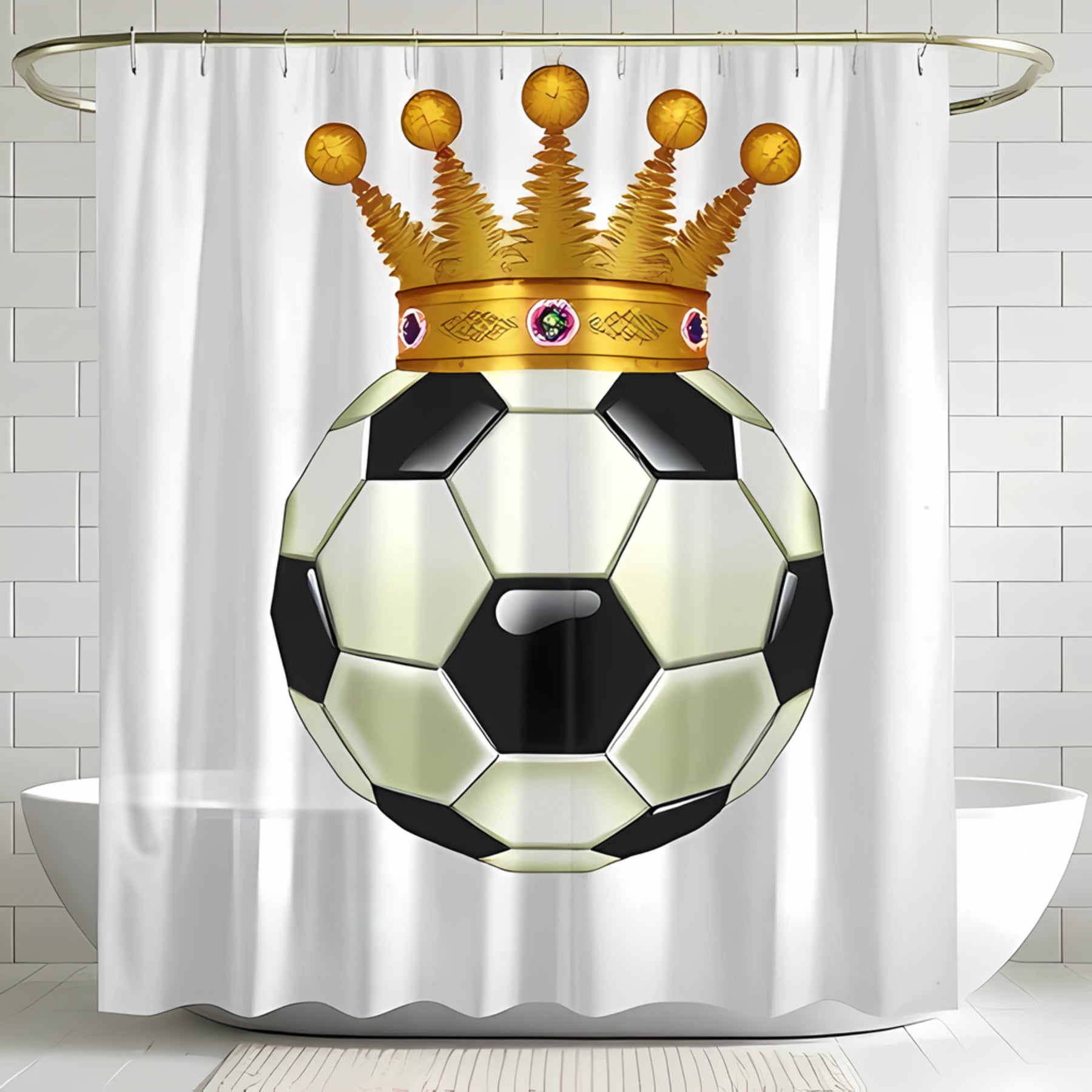 Soccer Ball Shower Curtain with Royal Crown Design - Black and White ...
