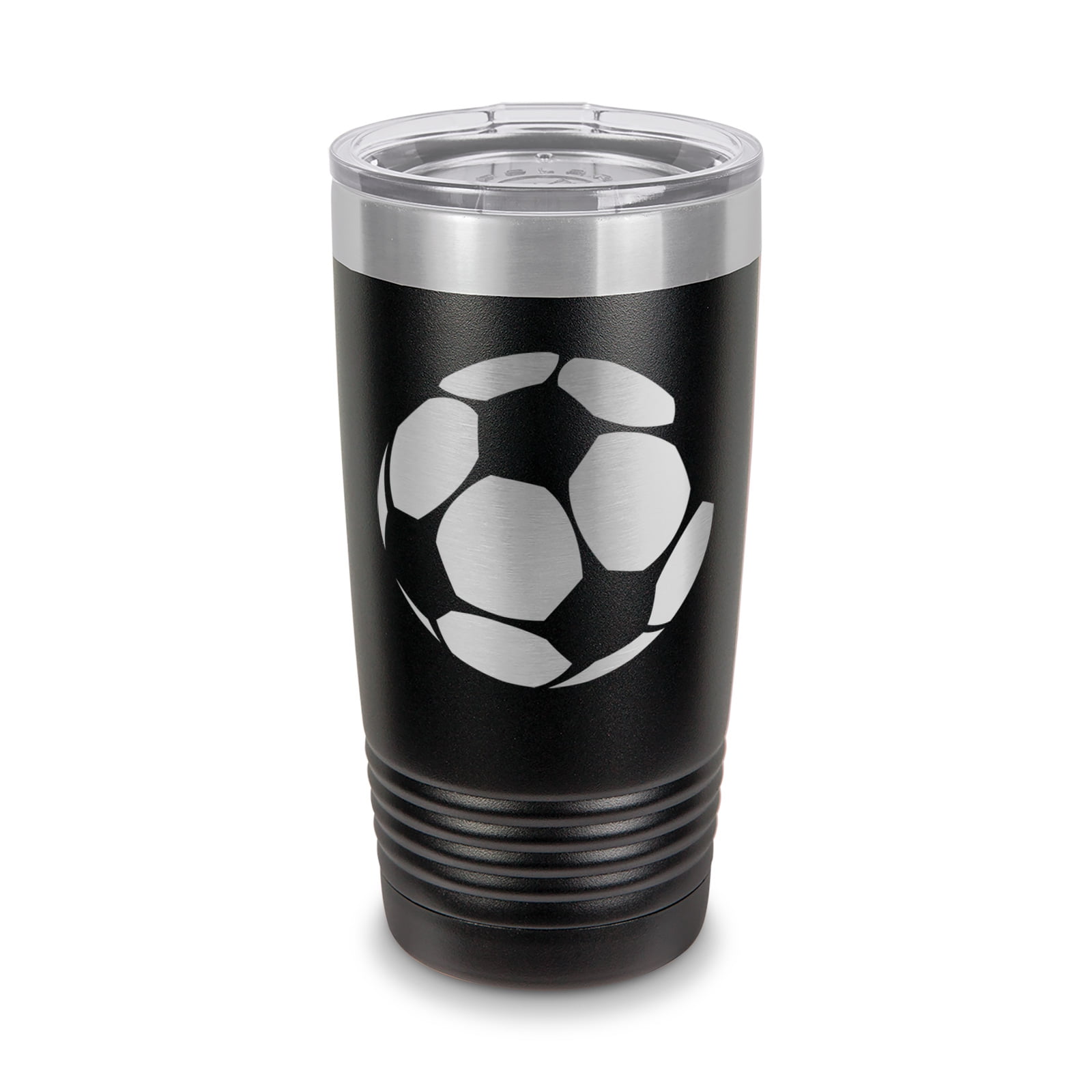 Soccer Ball Tumbler 20 oz - Laser Engraved w/ Clear Lid - Stainless ...