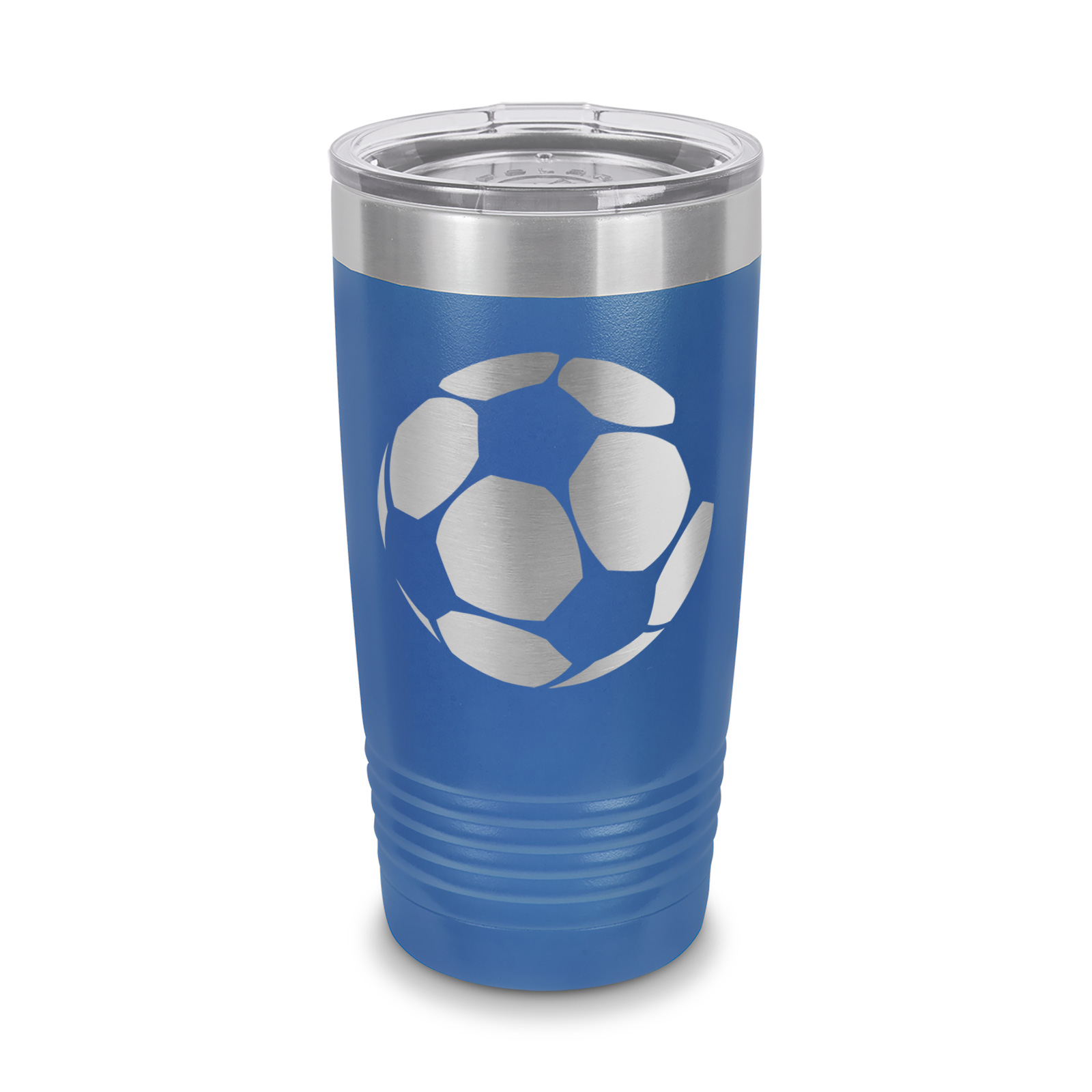 Soccer Ball Tumbler 20 oz - Laser Engraved w/ Clear Lid - Stainless ...