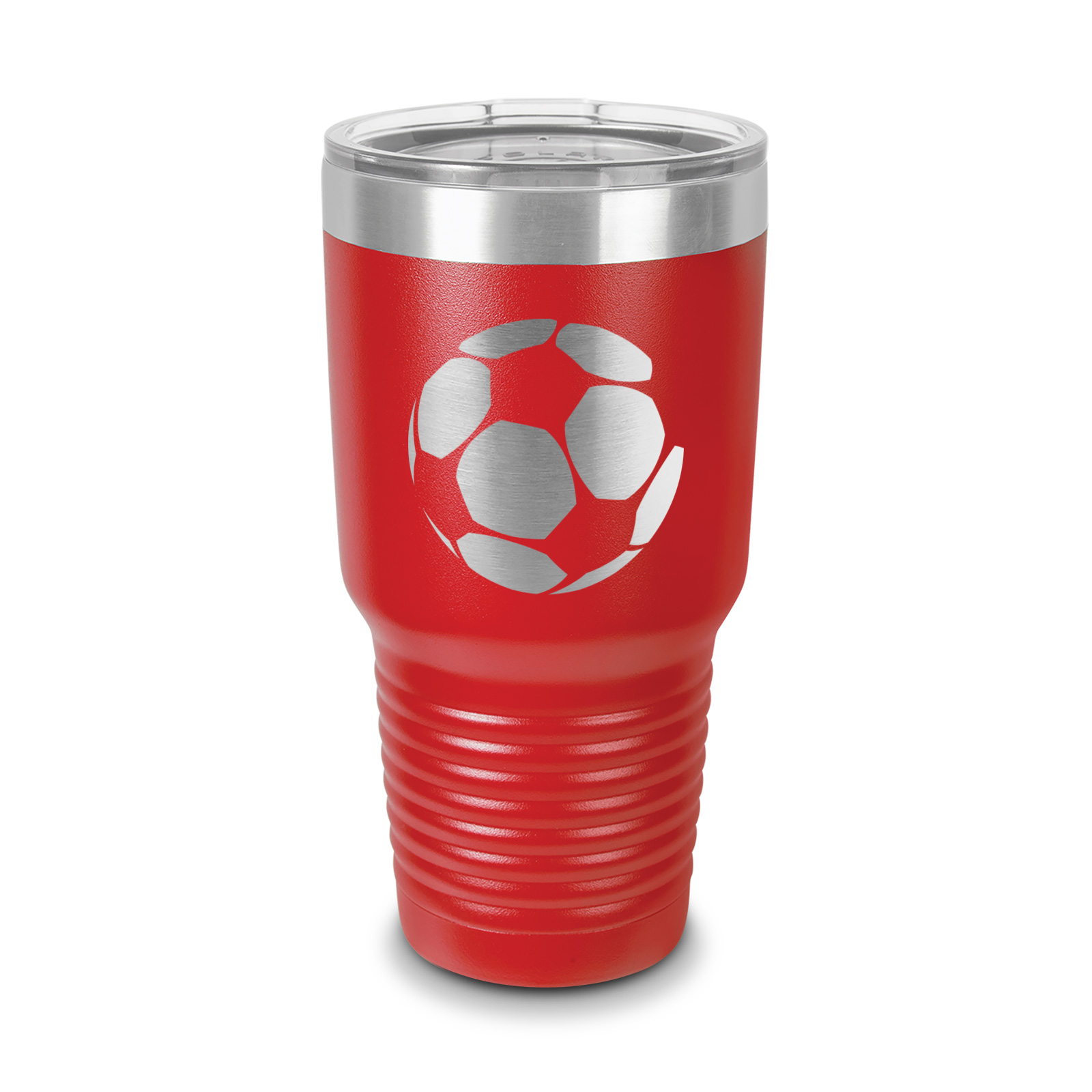 Soccer Ball Tumbler 30 oz - Laser Engraved w/ Clear Lid - Stainless ...