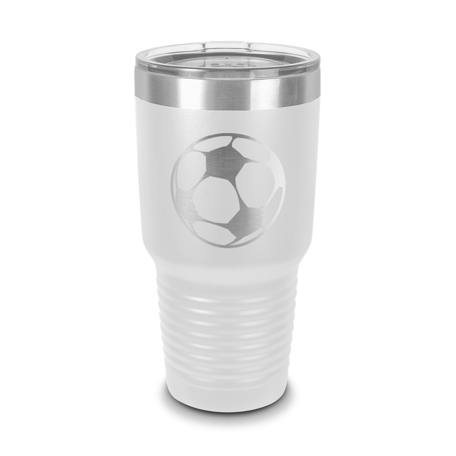 Soccer Ball Tumbler 30 oz - Laser Engraved w/ Clear Lid - Stainless ...
