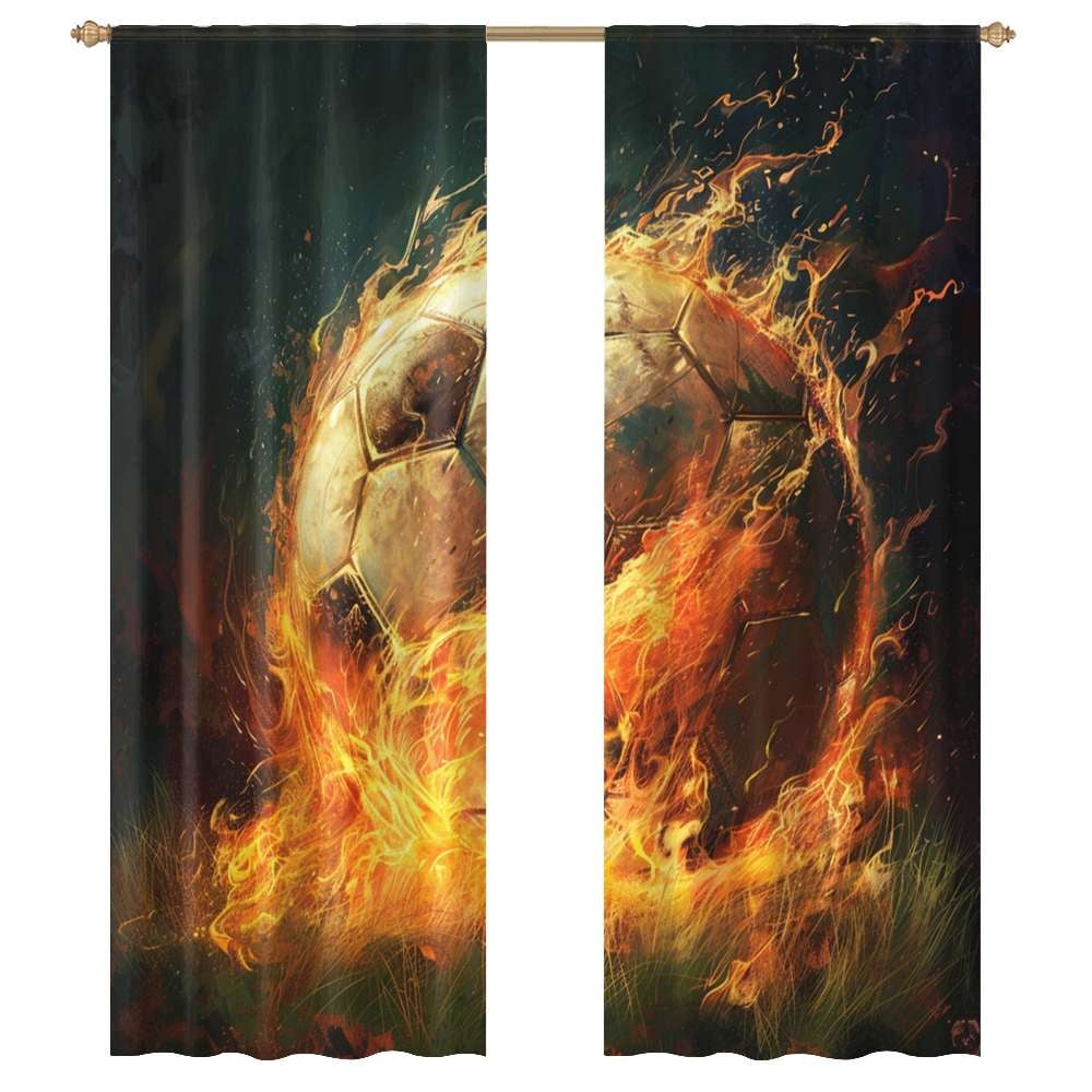 Soccer Ball Watercolor Modern Tulle Window Curtains for Living Room ...