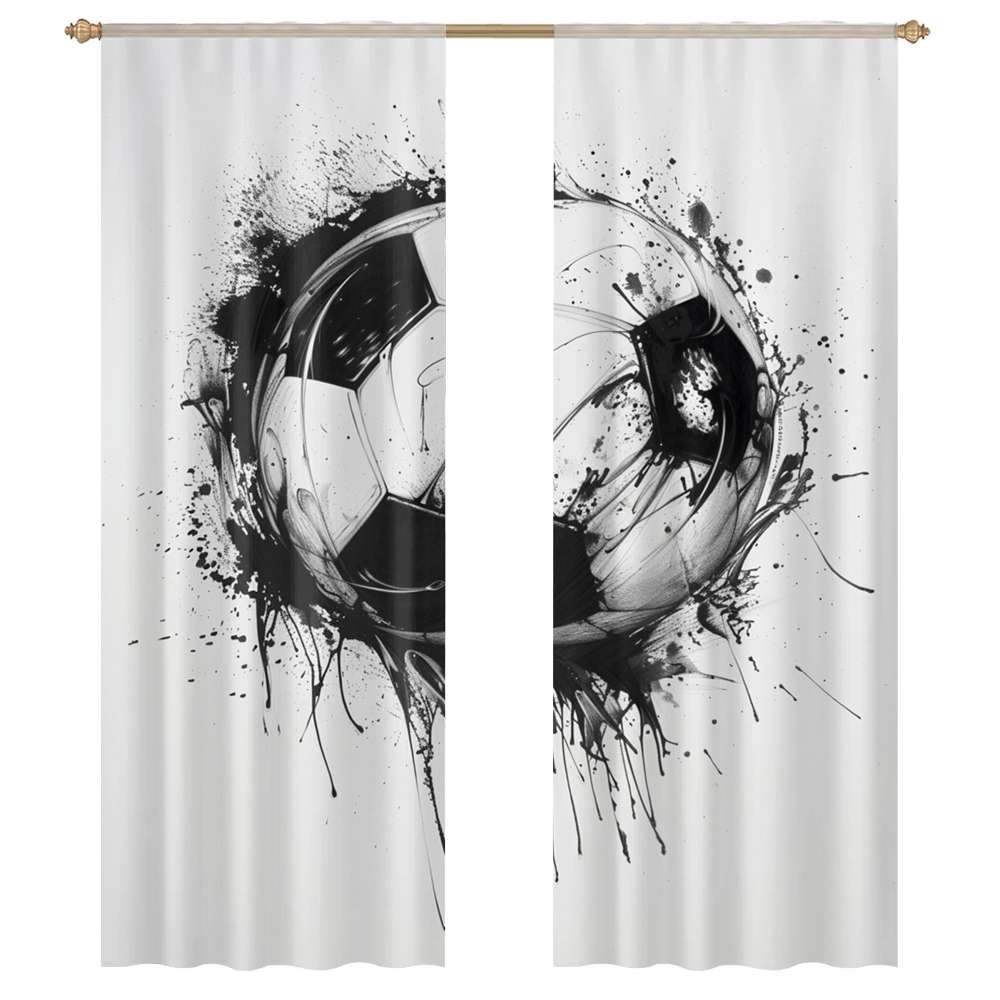 Soccer Ball Watercolor Modern Tulle Window Curtains for Living Room ...