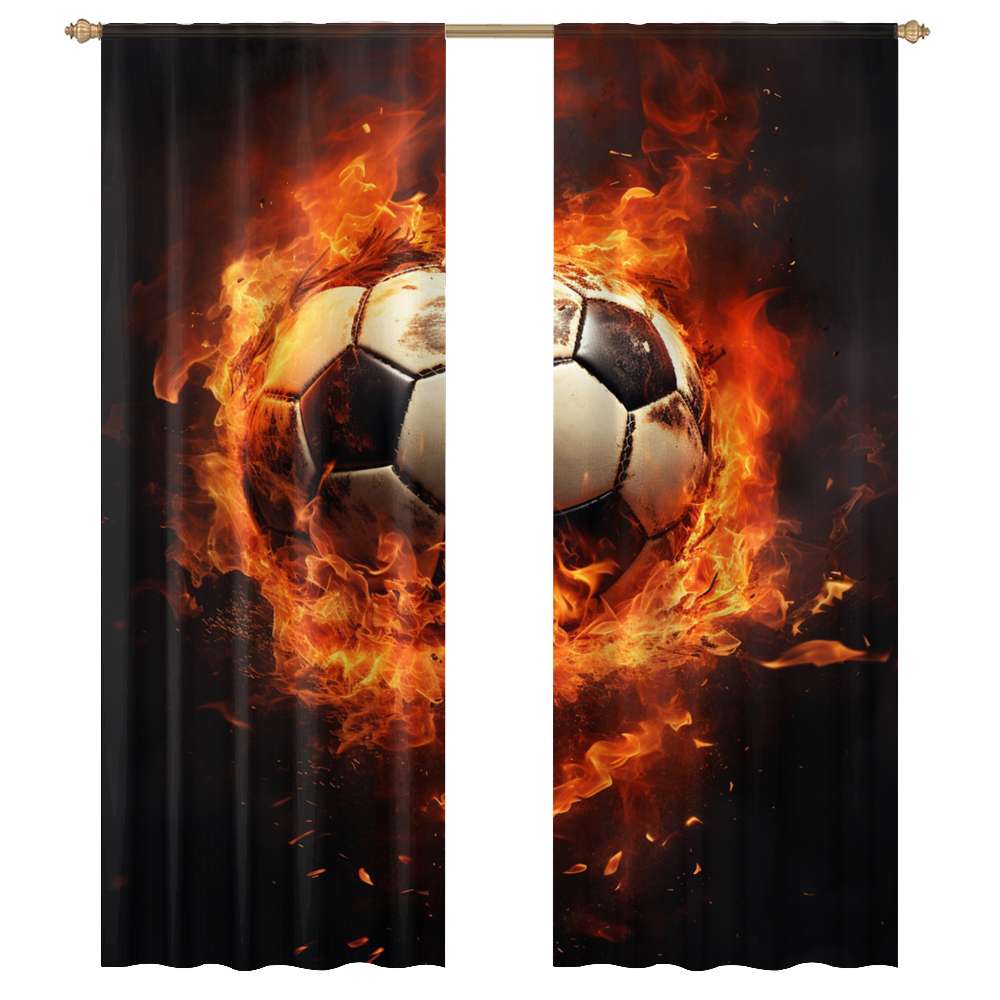 Soccer Ball Watercolor Modern Tulle Window Curtains for Living Room ...