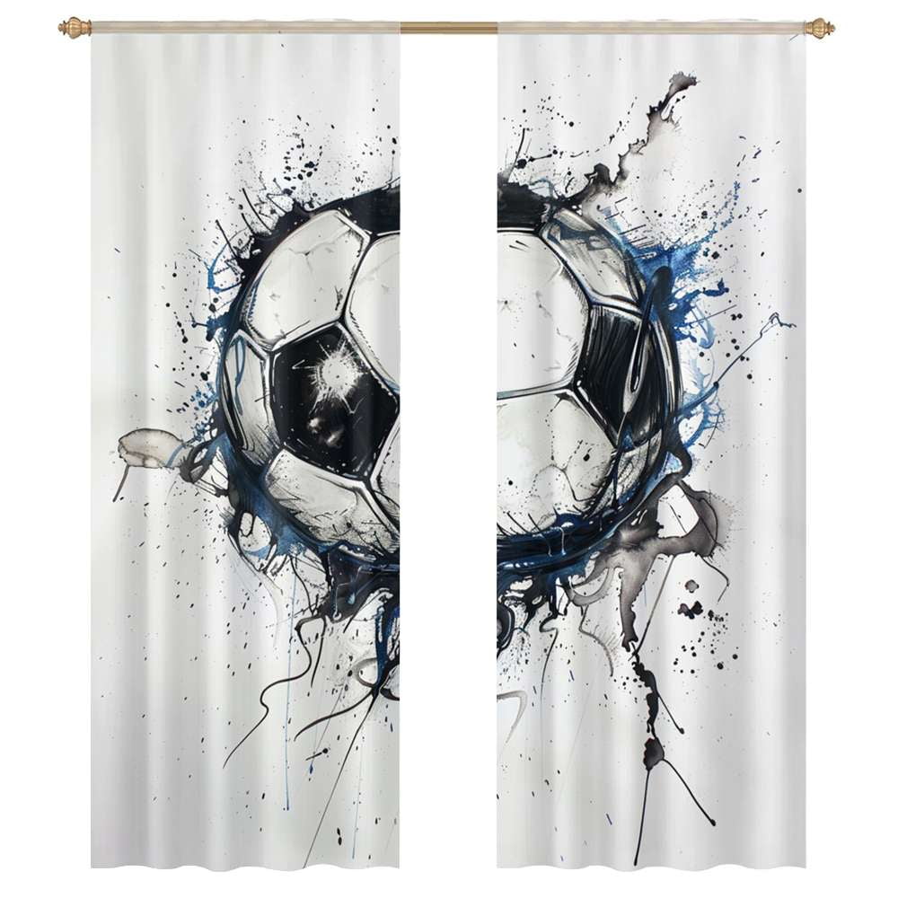 Soccer Ball Watercolor Modern Tulle Window Curtains for Living Room ...