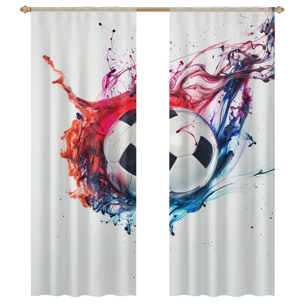 Soccer Ball Watercolor Sheer Voile Curtain Window Tulle Curtains For ...