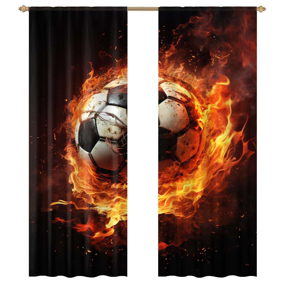 Soccer Ball Watercolor Sheer Voile Curtain Window Tulle Curtains For ...