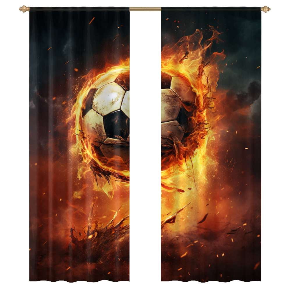 Soccer Ball Watercolor Tulle Curtains For Living Room Chiffon Sheer ...