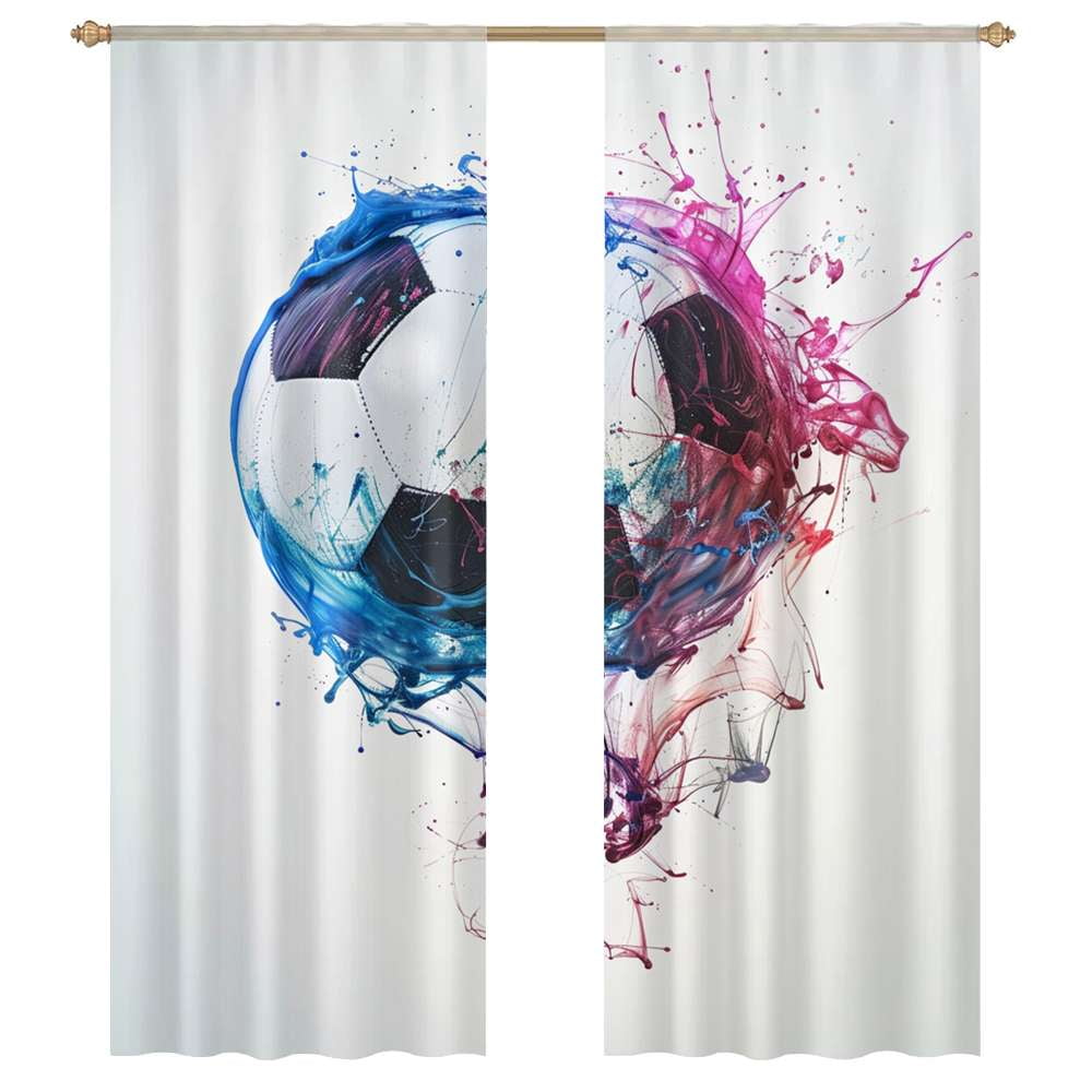 Soccer Ball Watercolor Tulle Curtains For Living Room Chiffon Sheer ...