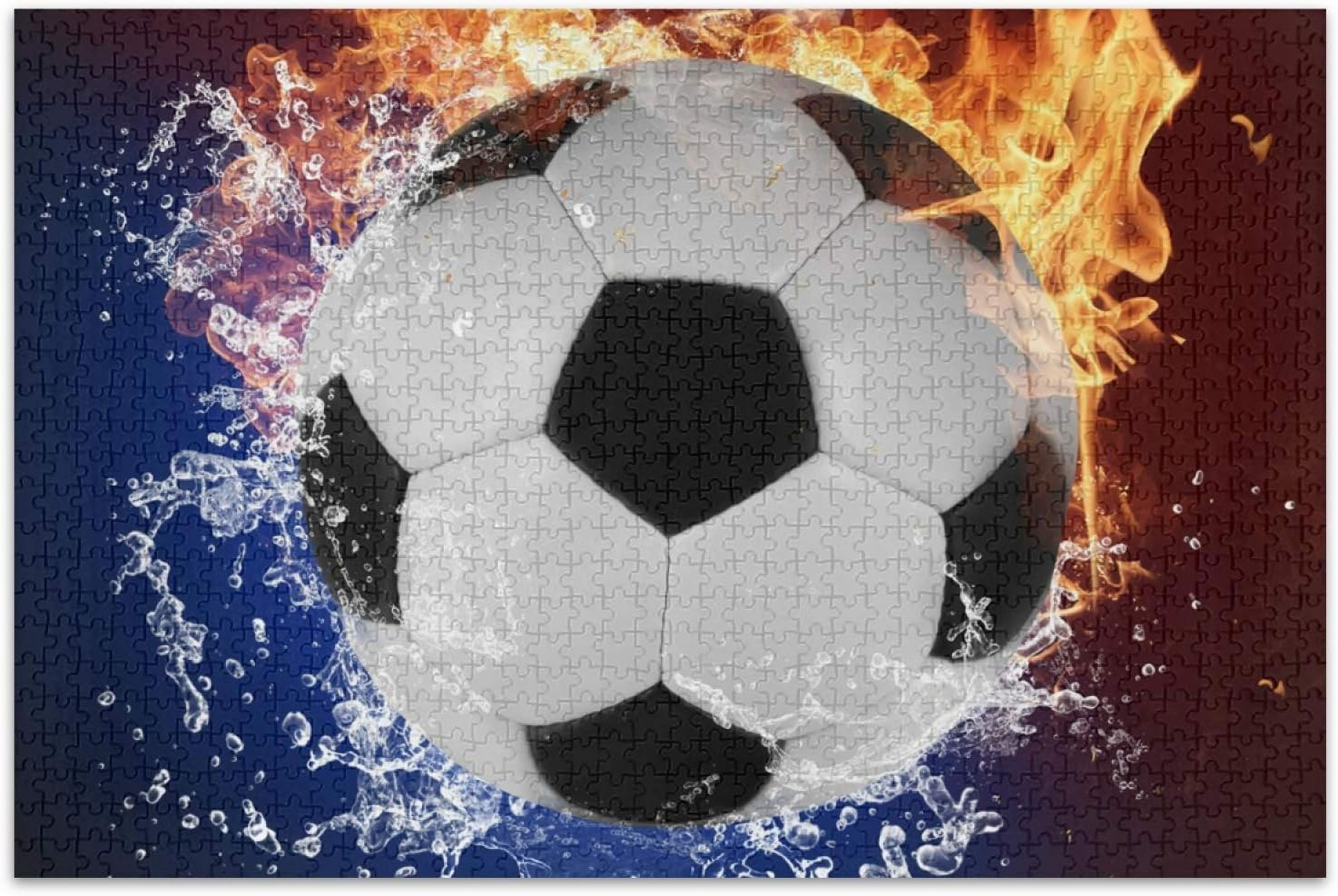 Soccer Ball in Fire Flames and Splashing Water_244 Jigsaw Puzzles for ...