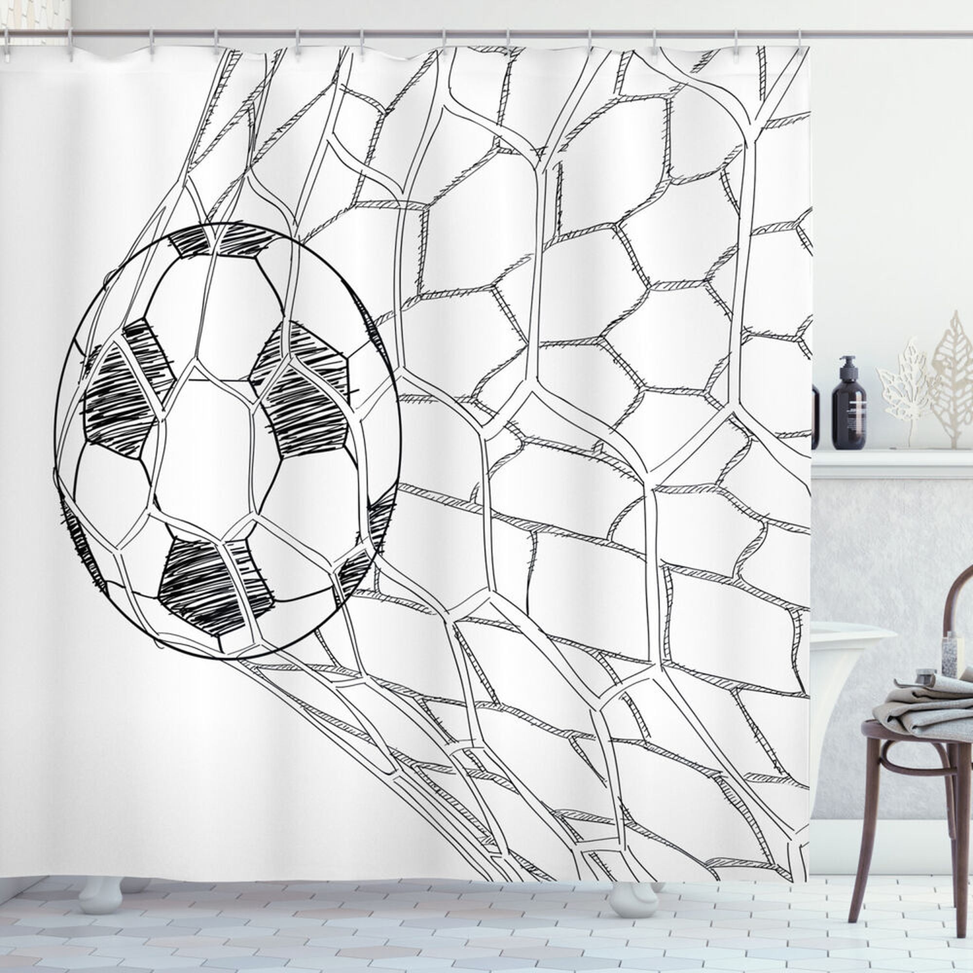 Black White Shower Curtain Soccer Ball in Net Print for Bathroom ...
