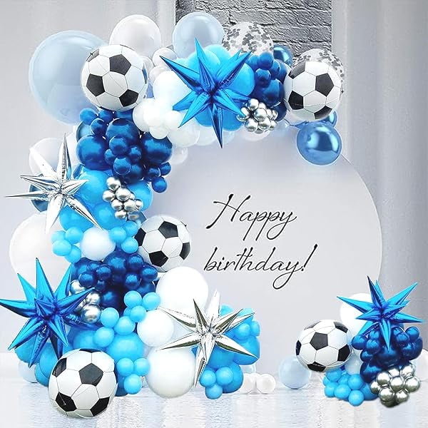 Soccer Balloon Arch Kit for Boys, Blue Silver White Balloons, Birthday ...