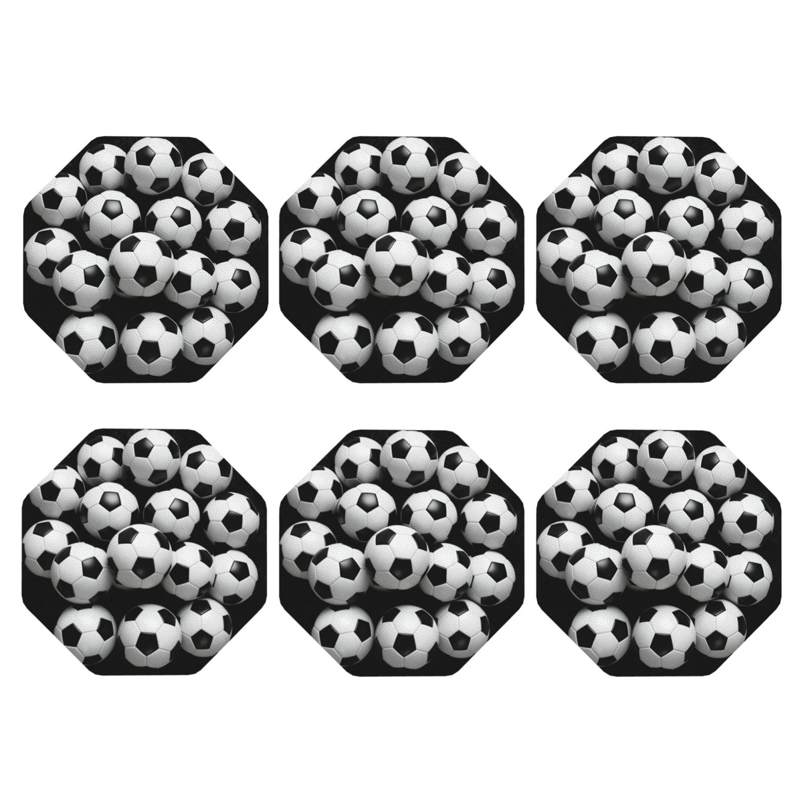 Soccer-Balls Black Set of 6 Faux Leather 4 Inch Coasters Drinks ...