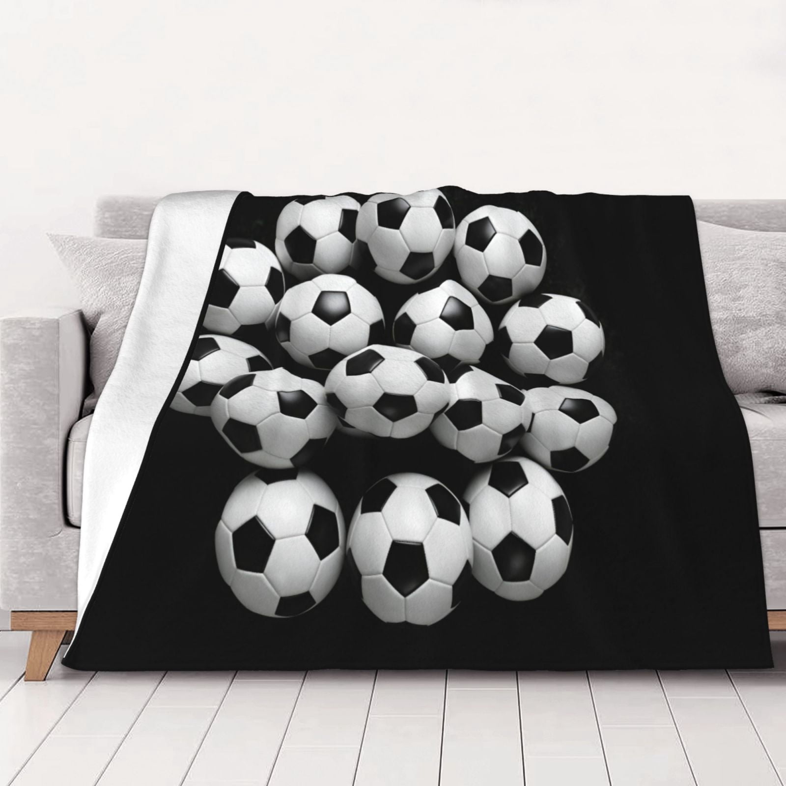 Soccer-Balls Black Throws Blanket Fleece Soft Cozy Warm Plush for ...