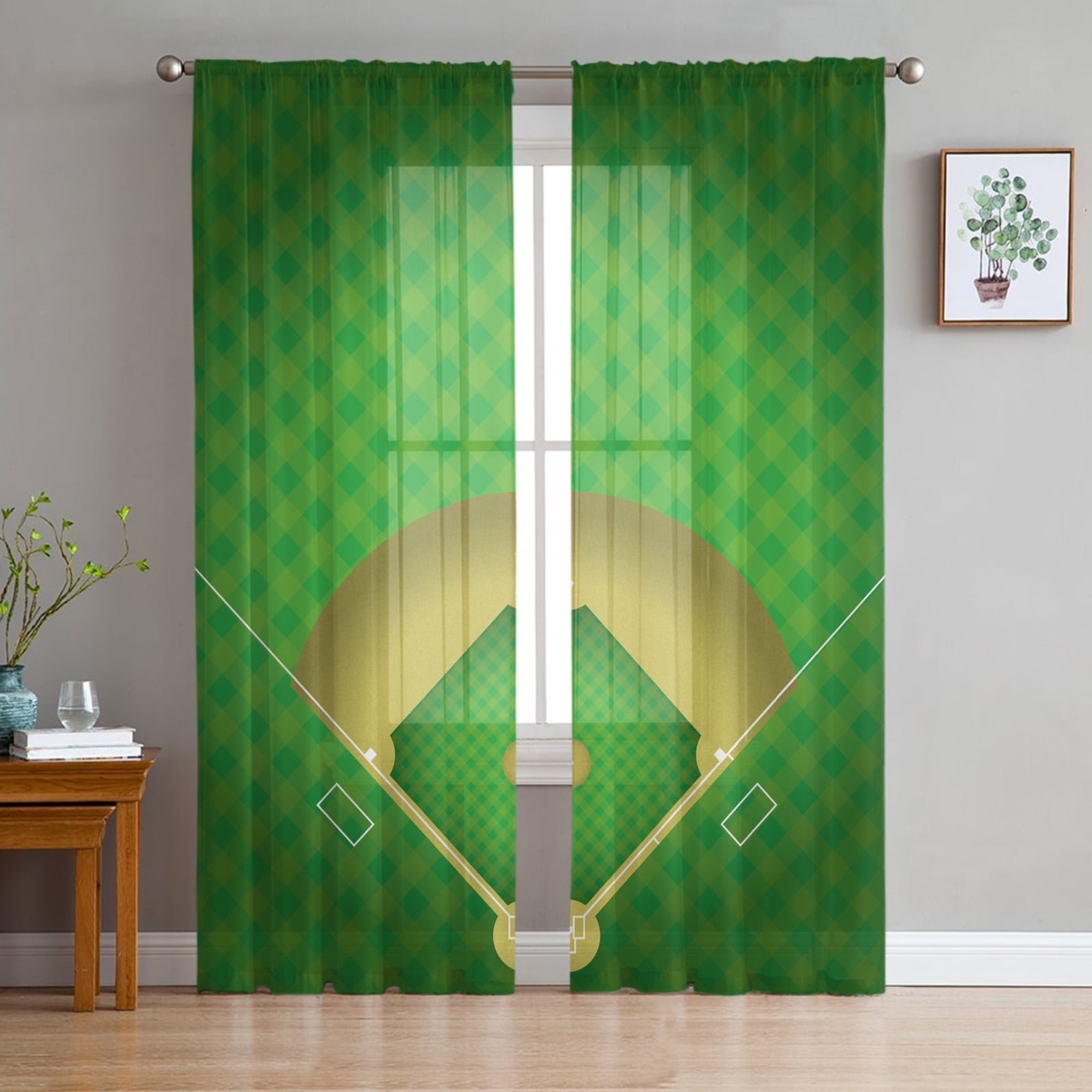 Soccer Balls Football Field Sheer Voile Curtain For Living Room Bedroom ...