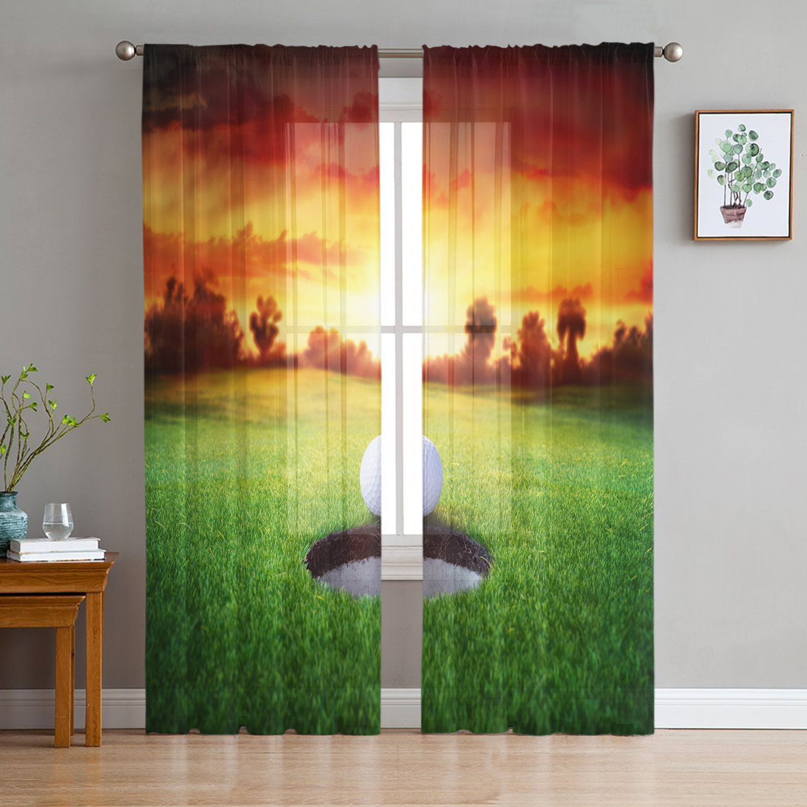 Soccer Balls Football Field Sheer Voile Curtain For Living Room Bedroom ...