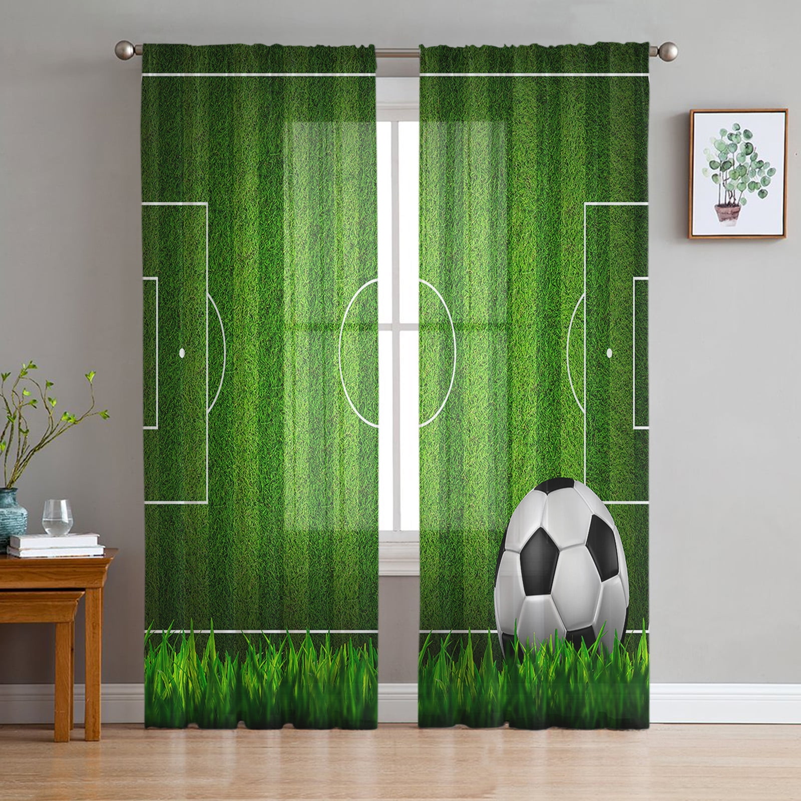 Soccer Balls Football Field Sheer Voile Curtain For Living Room Bedroom ...