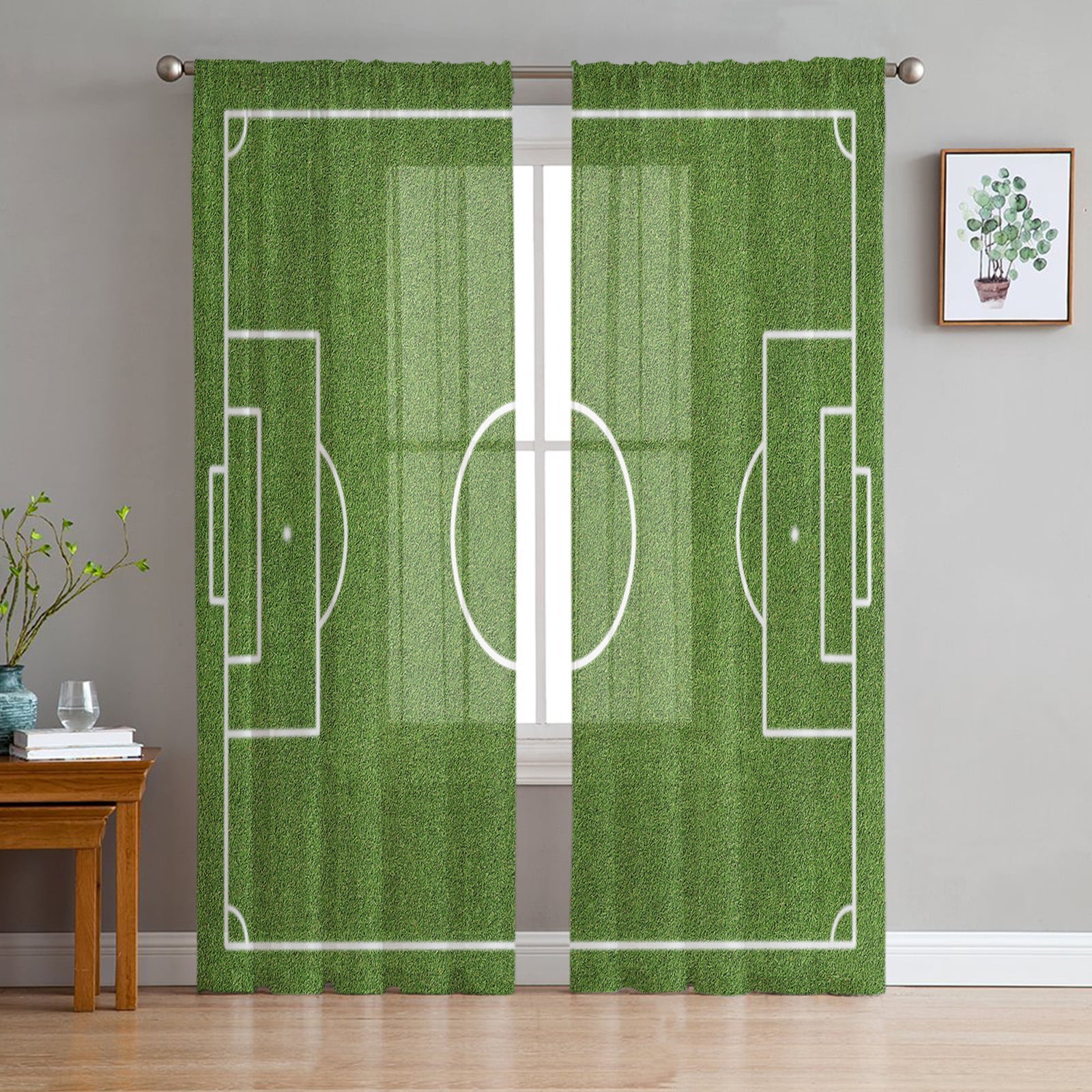 Soccer Balls Football Field Sheer Voile Curtain For Living Room Bedroom ...