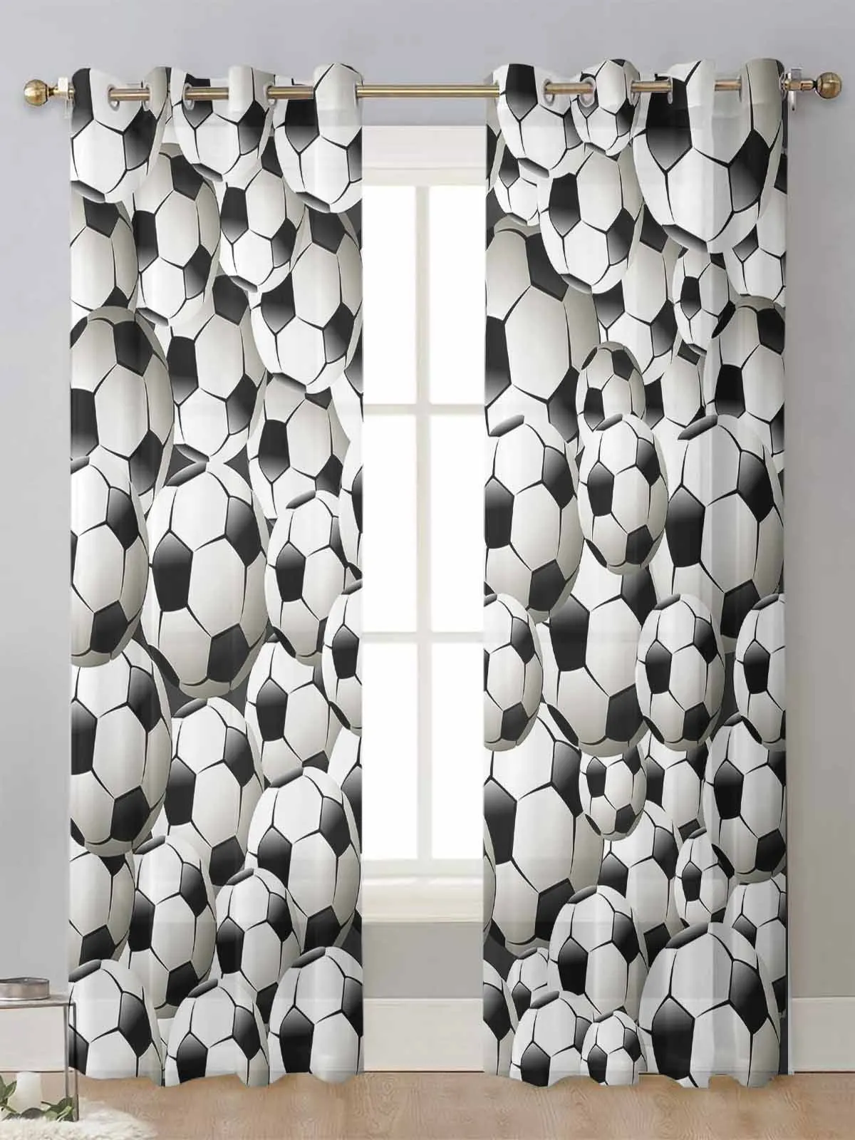 Soccer Balls Football Sheer Curtains For Living Room Window Screening ...