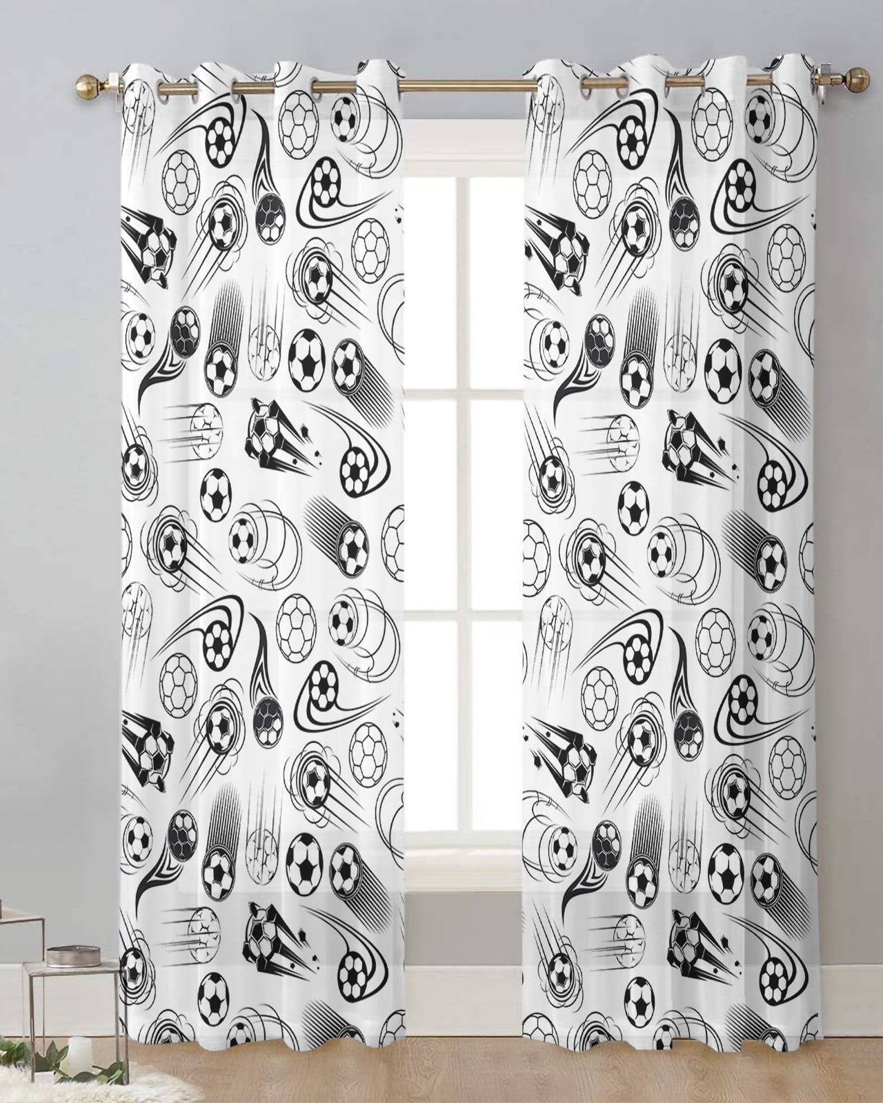 Soccer Balls Football Sheer Curtains For Living Room Window Screening Transparent Voile Tulle ...