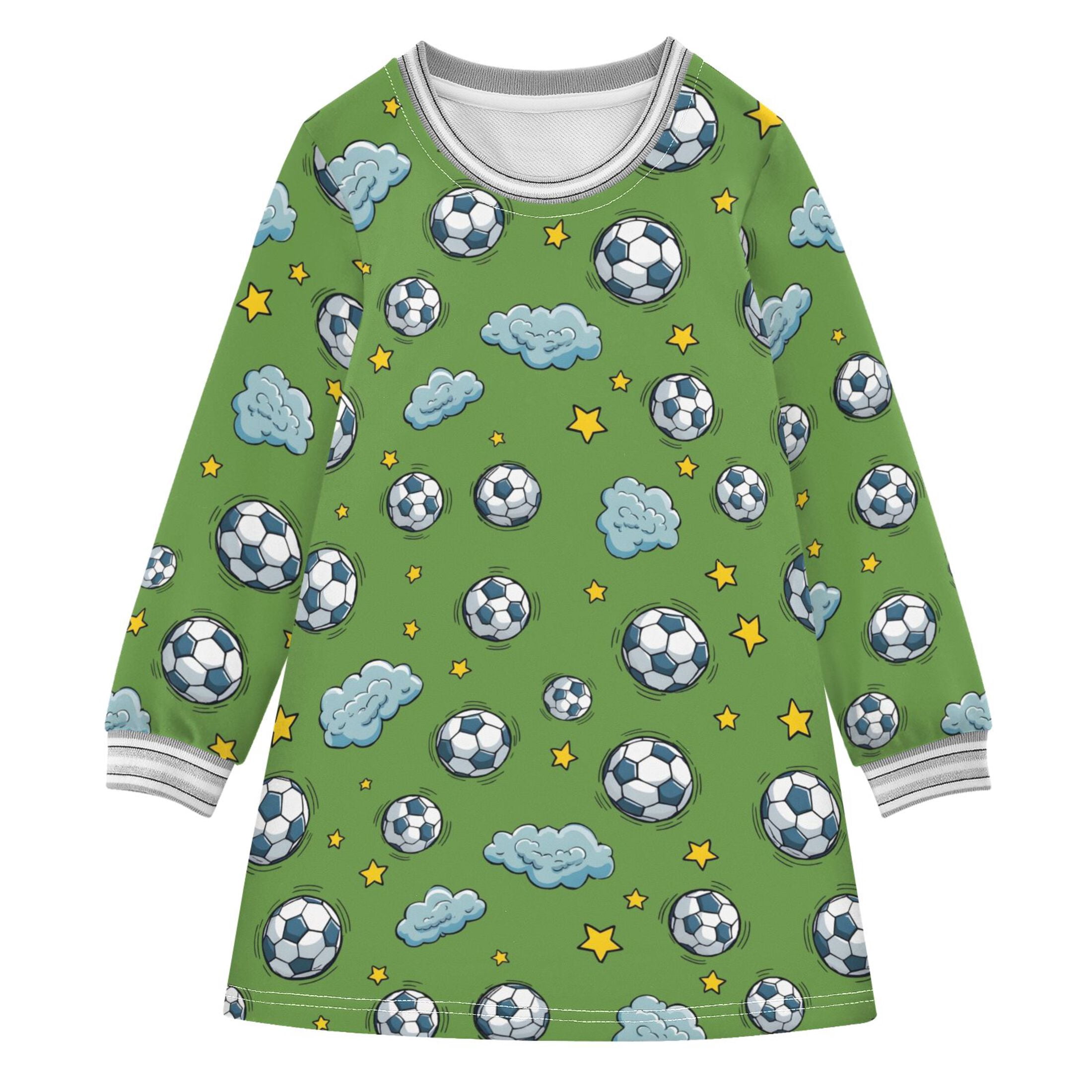 Soccer Balls Pattern Girls'long-sleeved dress Thickened A-dress Warm ...
