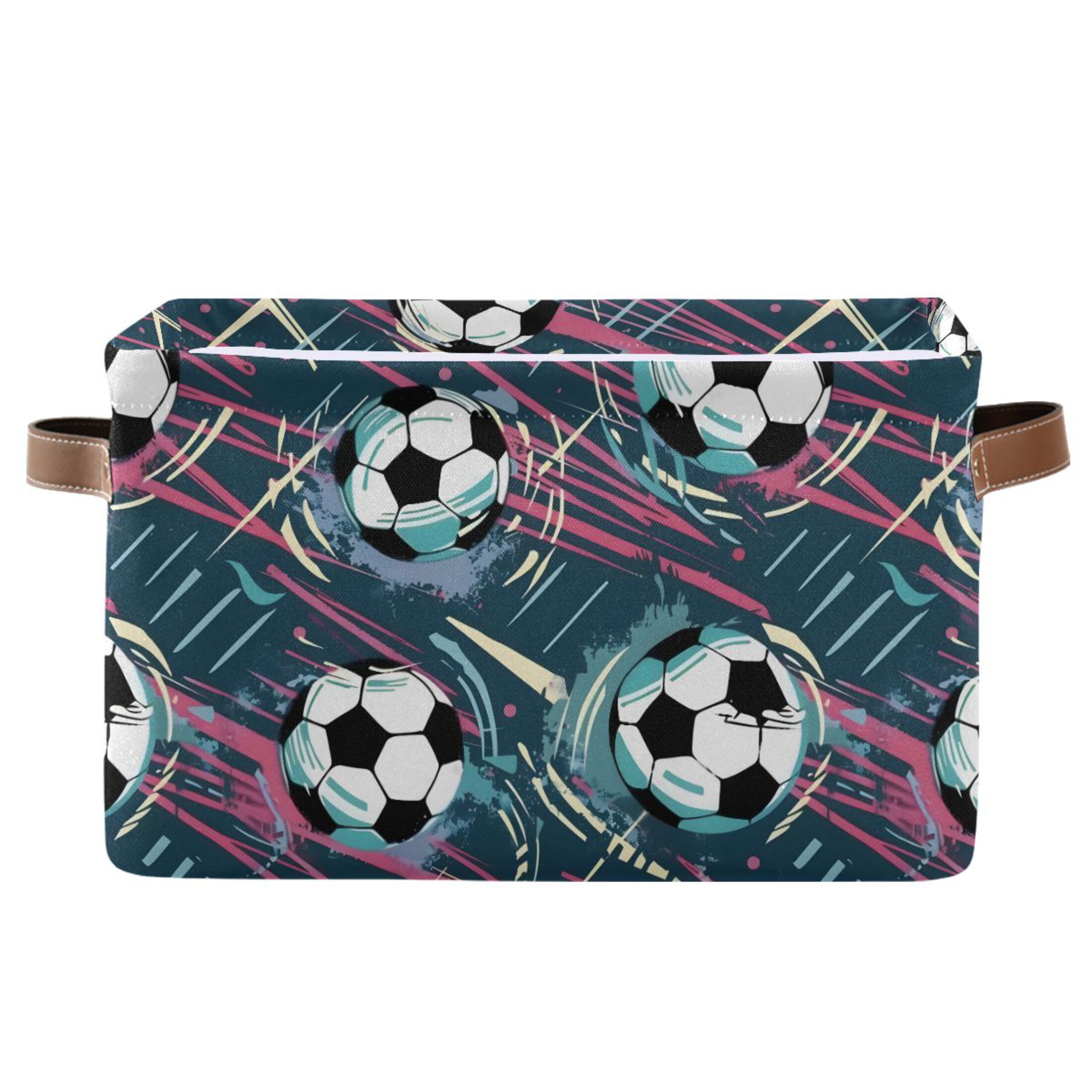 Soccer Balls Storage Bins with Handle Fabric Organizer Basket Foldable ...