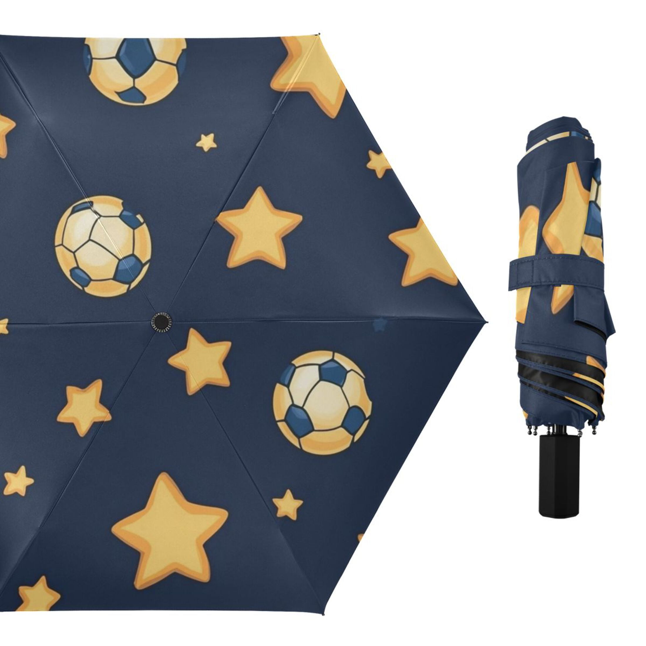 Soccer Balls with Stars All Weather Umbrella Triple Folding Parasol 6 ...