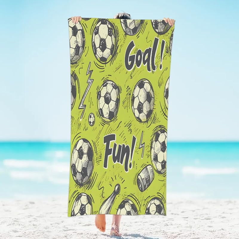 Soccer Beach Towel, Funny Quick Dry Beach Towel for Adults, Green ...