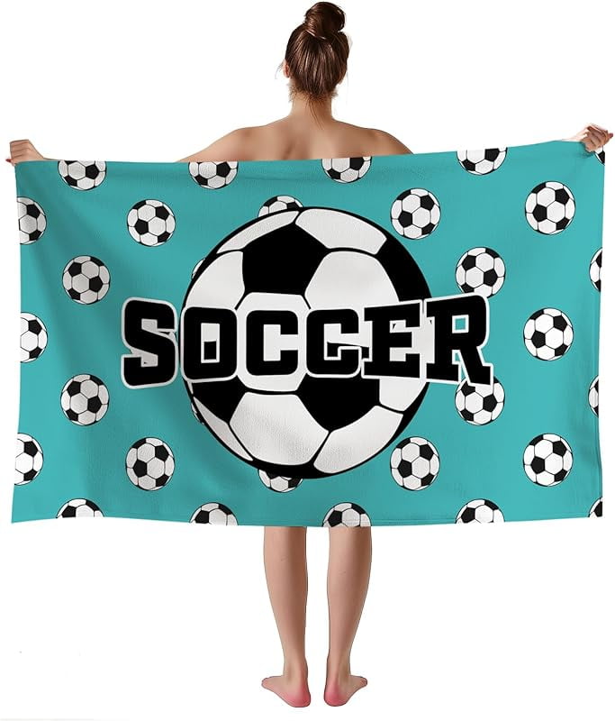 Soccer Beach Towel, Soccer Towel for Boys Men, Funny Blue Soccer Ball ...