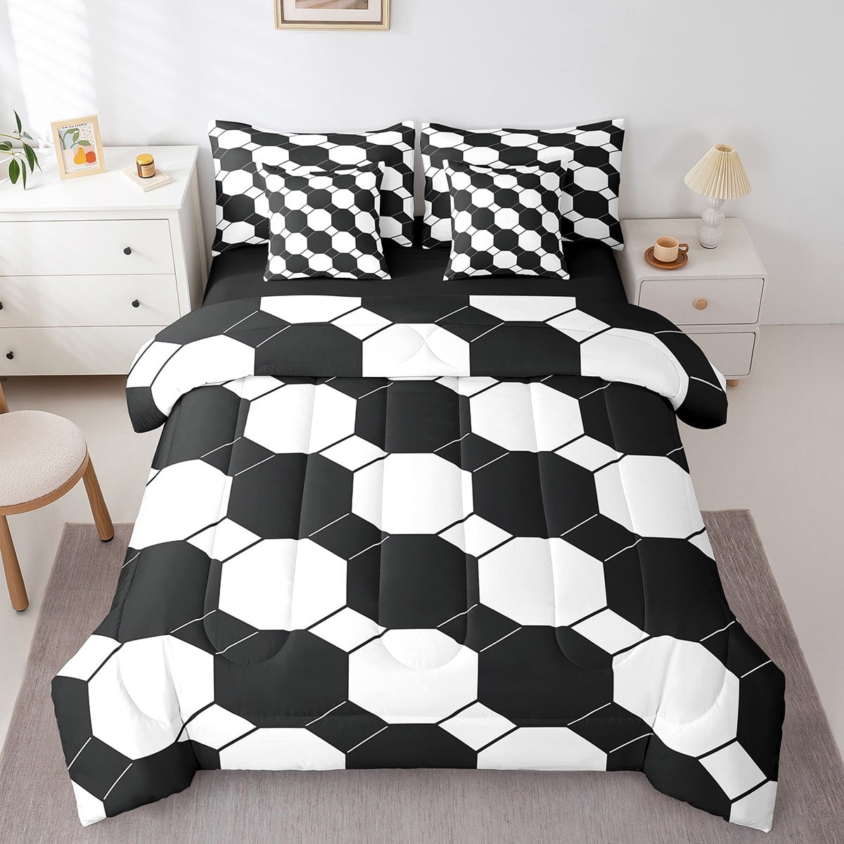 Soccer Bed in a Bag Twin Size Sports Bedding Sets 7 Piece 3D Football ...